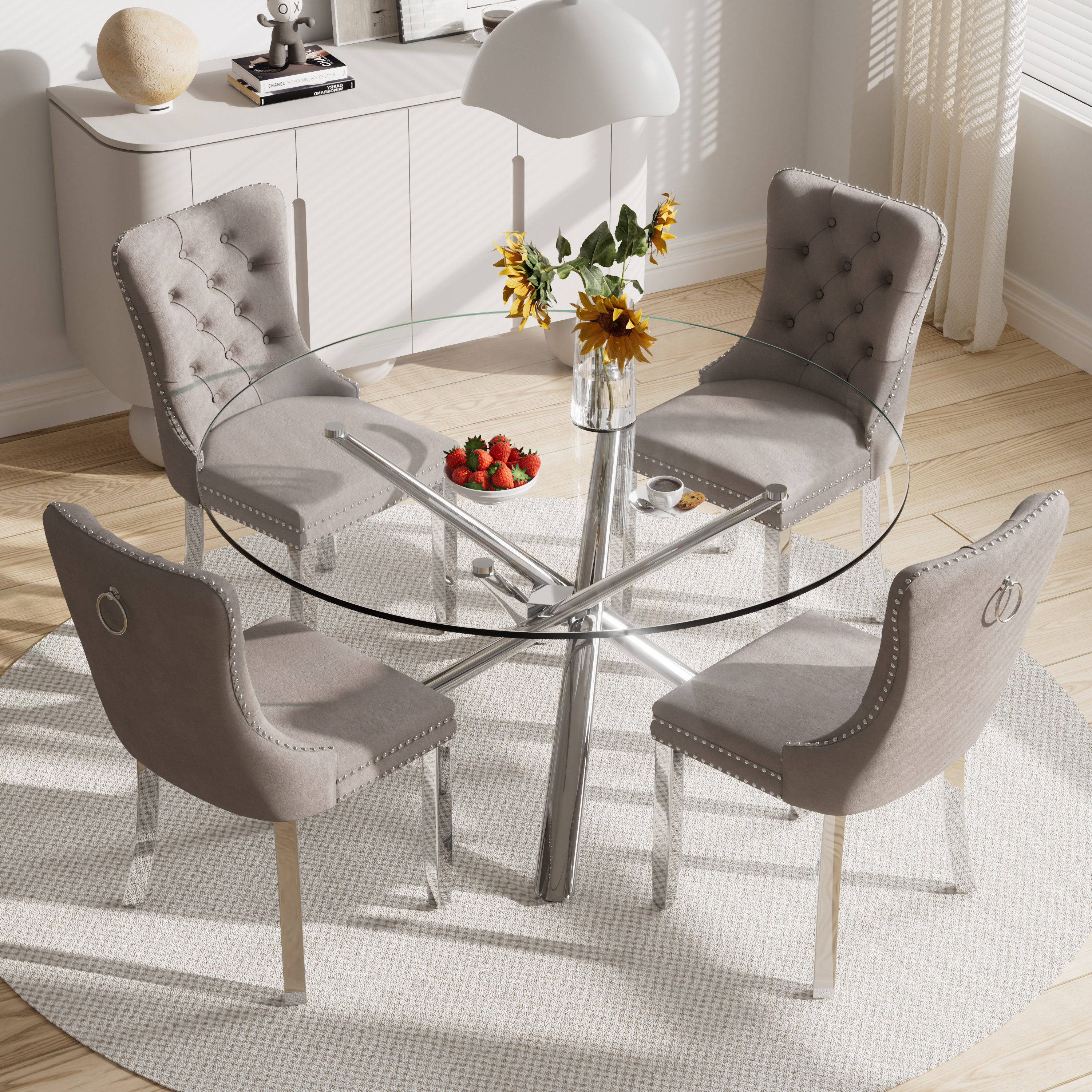 House of Hampton® 5-Piece Round Glass Dining Table Set | Wayfair