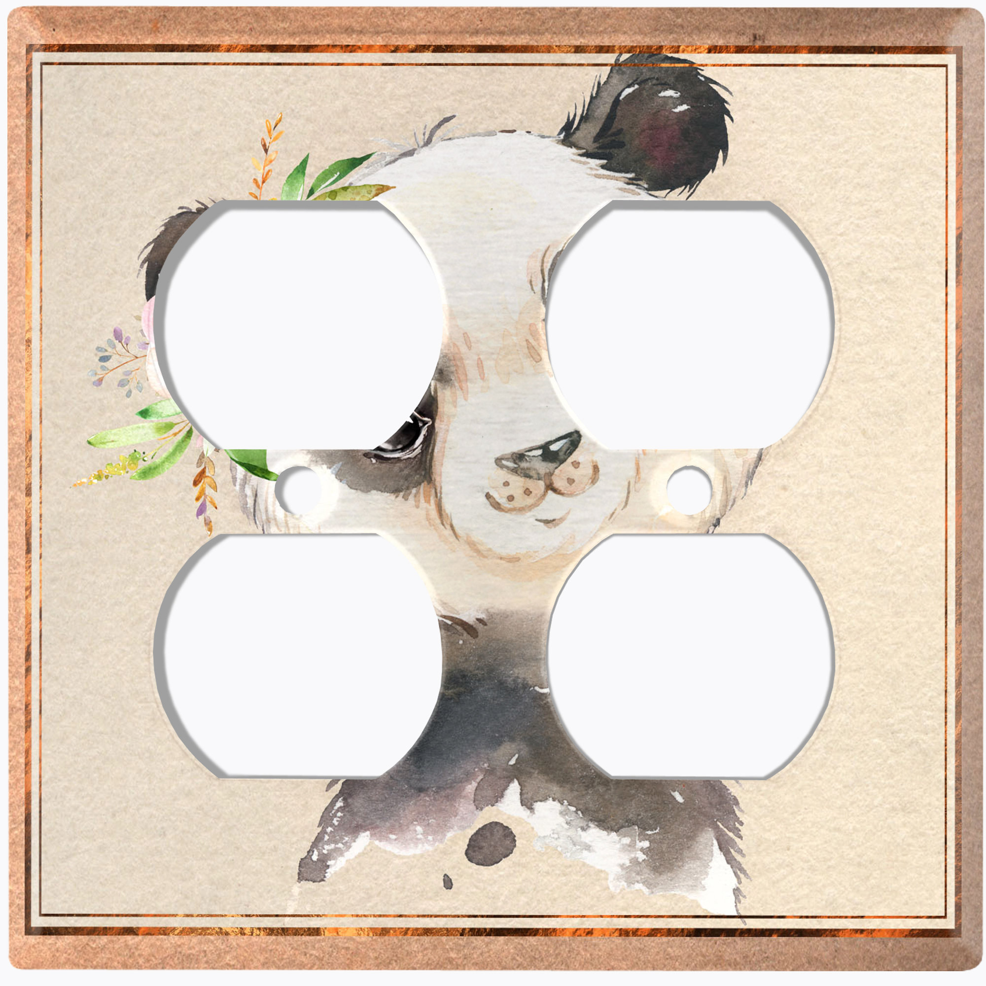 WorldAcc Cute Animal Baby Panda Flower 2-Gang Duplex Outlet Wall Plate ...