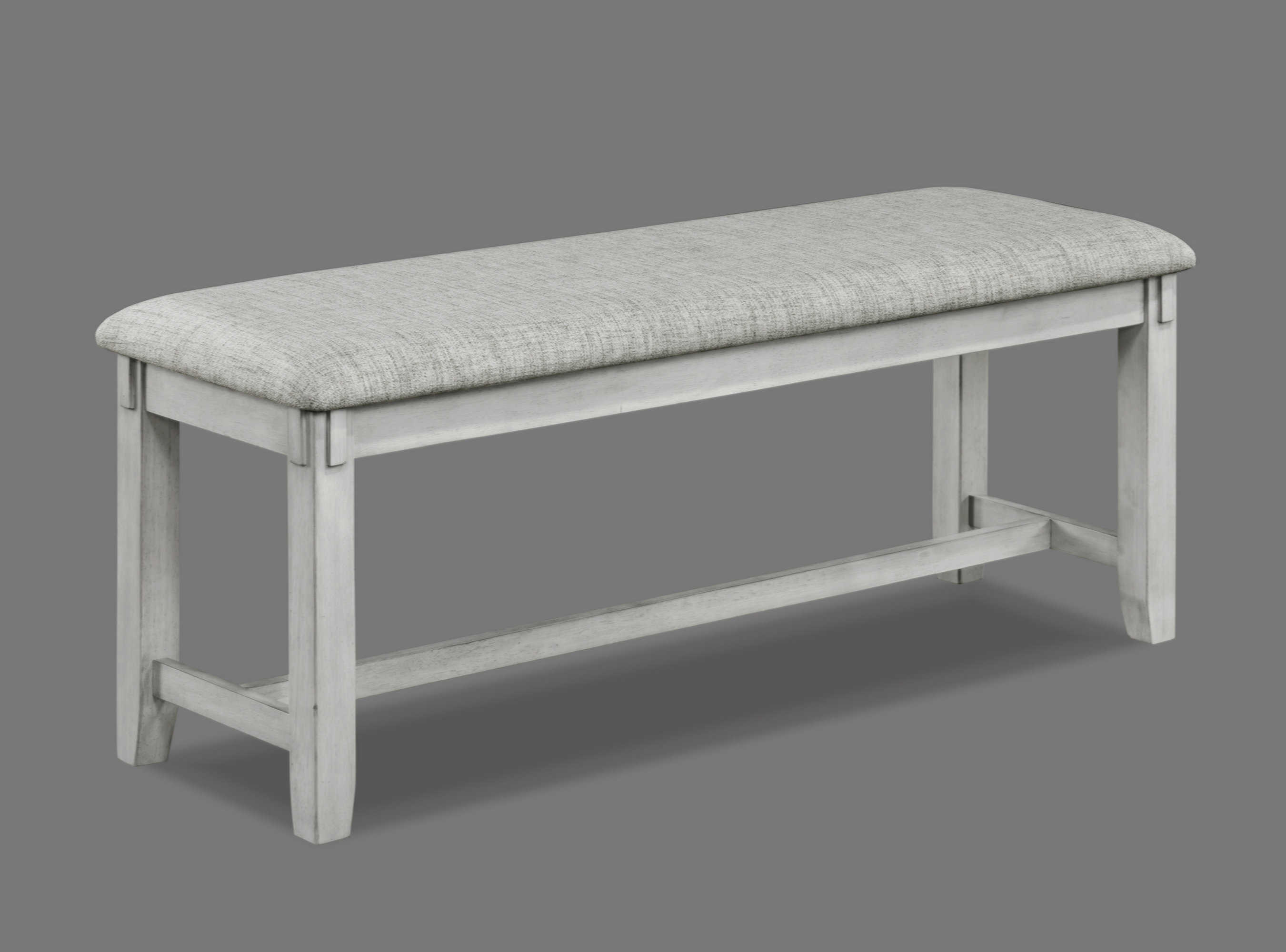 Mercer41 1Pc Driftwood Finish Standard Height Bench Gray White Fabric ...
