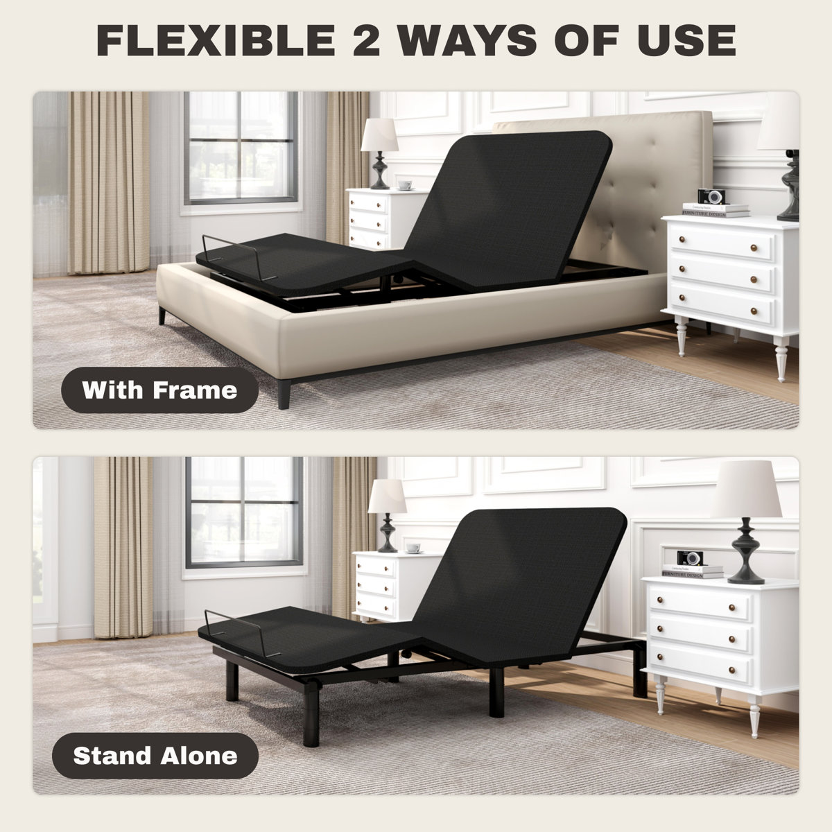 Alwyn Home Boltz Adjustable Bed Frame with 5-Part Design & Corded ...