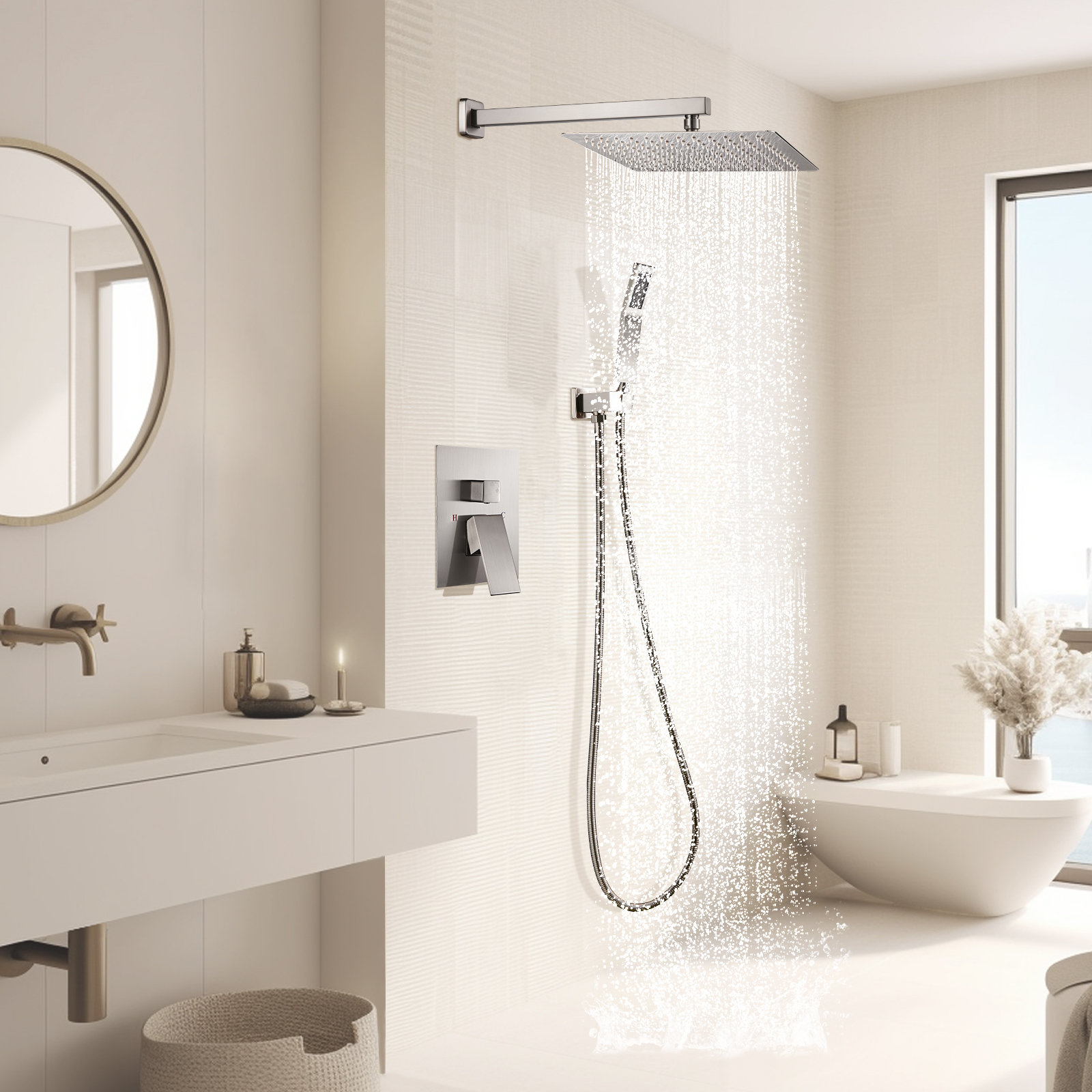 Cobbe 12" Rainfall Shower Head Complete Shower System with Rough-in ...