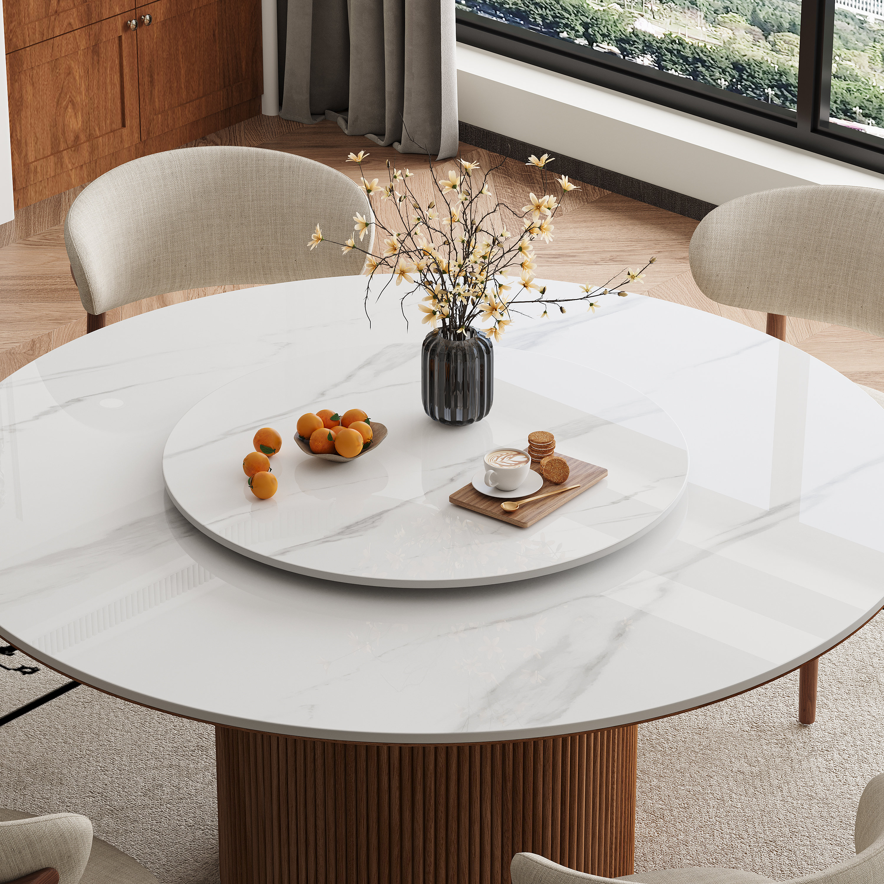 Latitude Run® 31.5" Snow White Stone Rotating Turntable | Wayfair