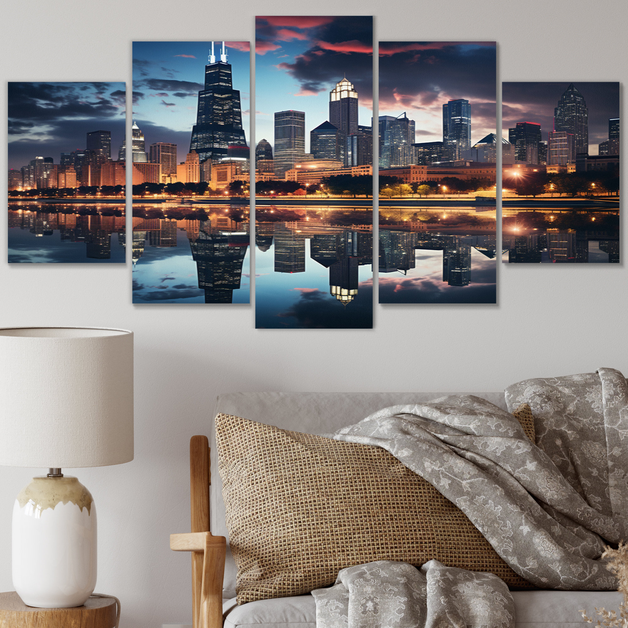 Design Art Chicago Beautiful Cityscape II - Chicago Metal Wall Decor ...