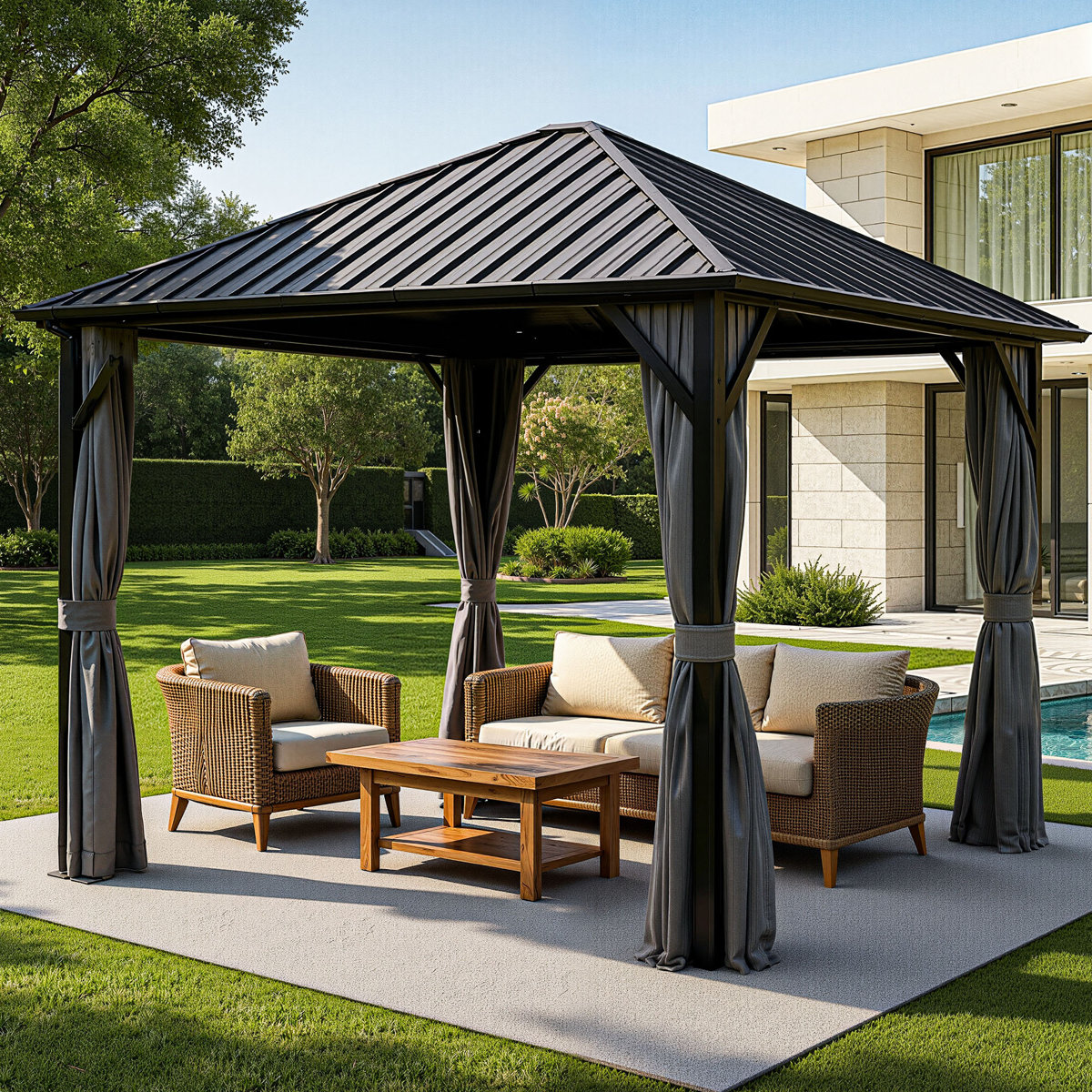 WHISKERTIDE 10X10ft Outdoor Hardtop Gazebo With Overhang Slope-Design ...