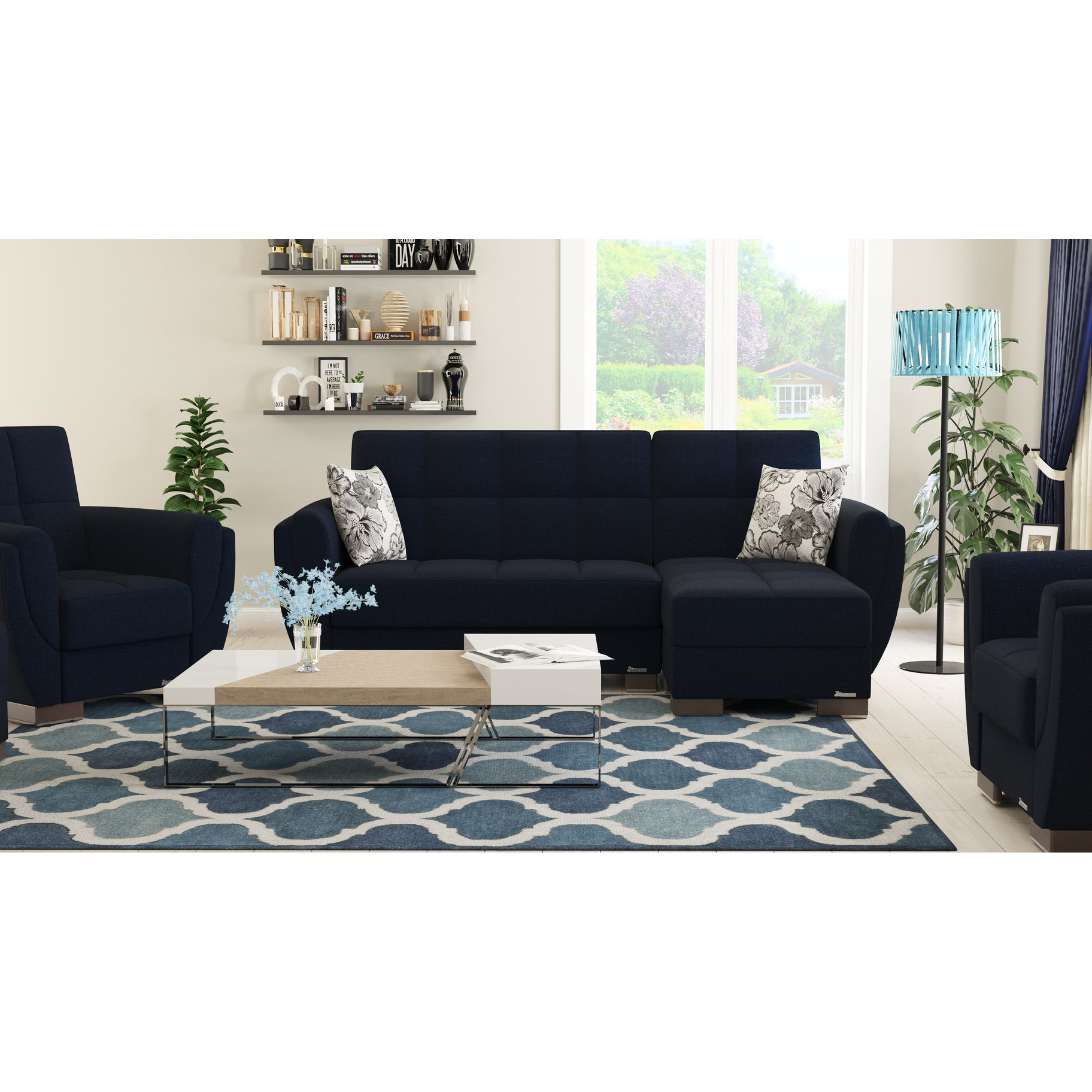 Latitude Run® Convertible Blue 3 - Seat Chaise Lounge With Storage ...