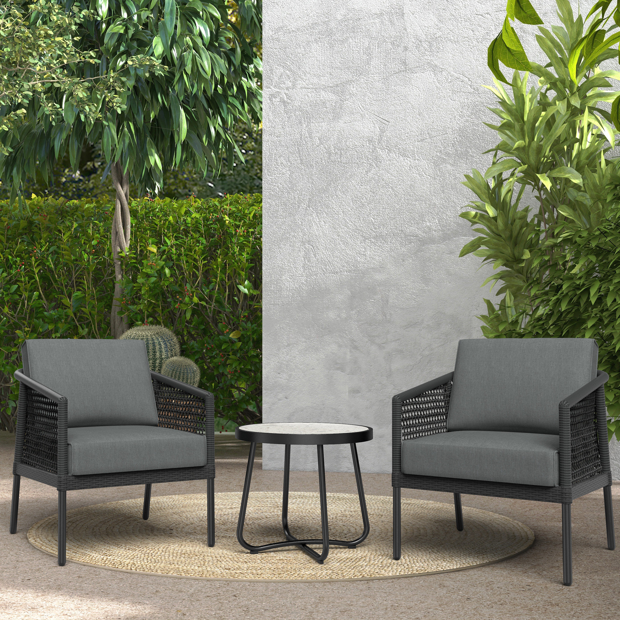 Corrigan Studio® Wicker Steel Frame Outdoor Conversation Set Of 3 ...