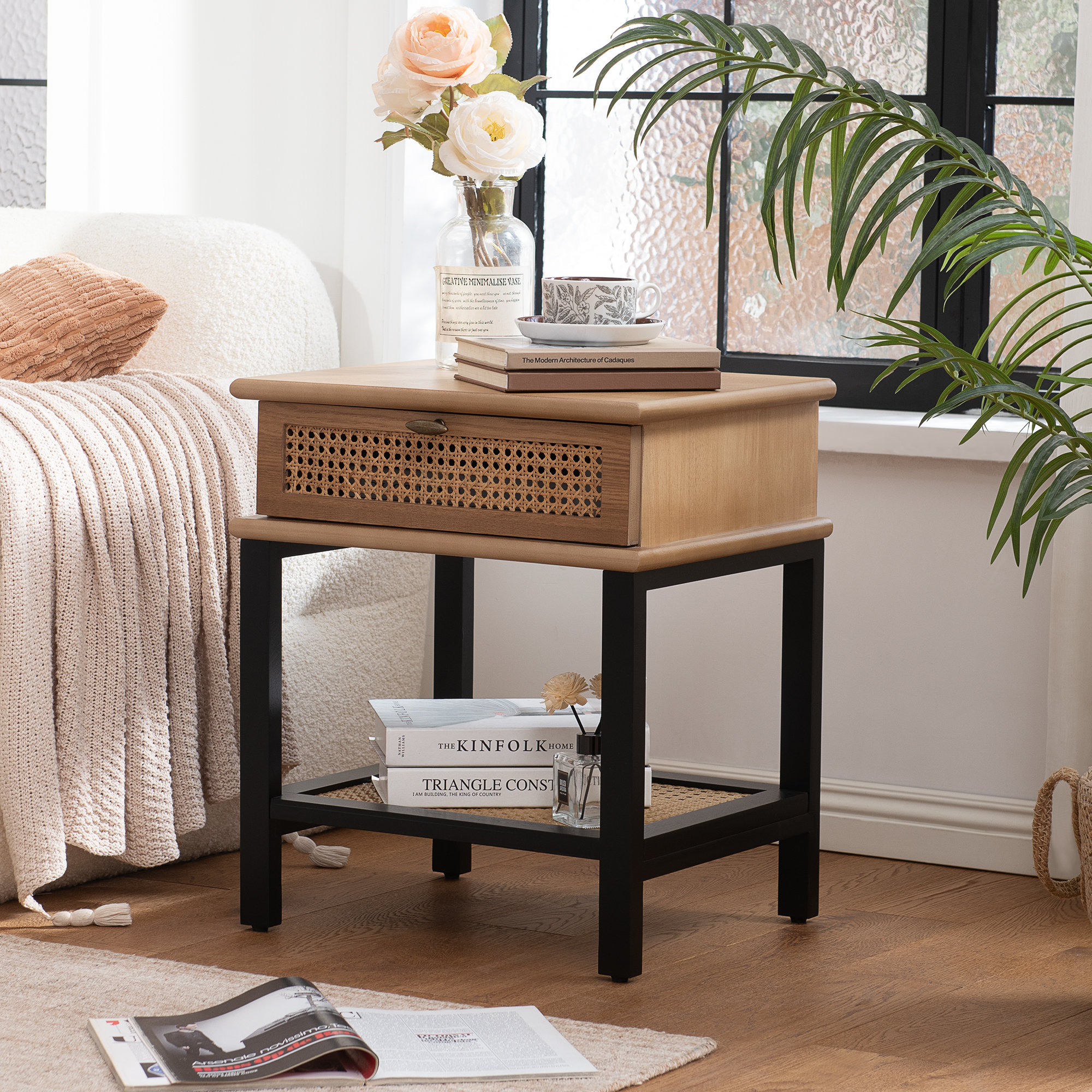 Sand & Stable™ Birkley 1-Drawer Rattan End Table with Open Shelf ...