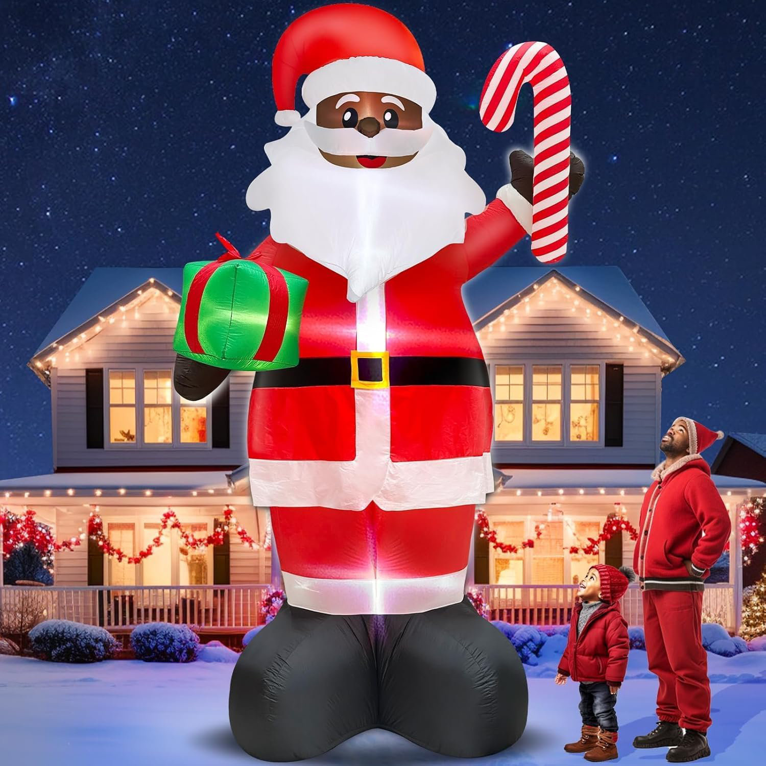 The Holiday Aisle® 14 Ft Ht X 8 Ft W Giant Black Santa Claus Inflatables Christmas Decorations ...