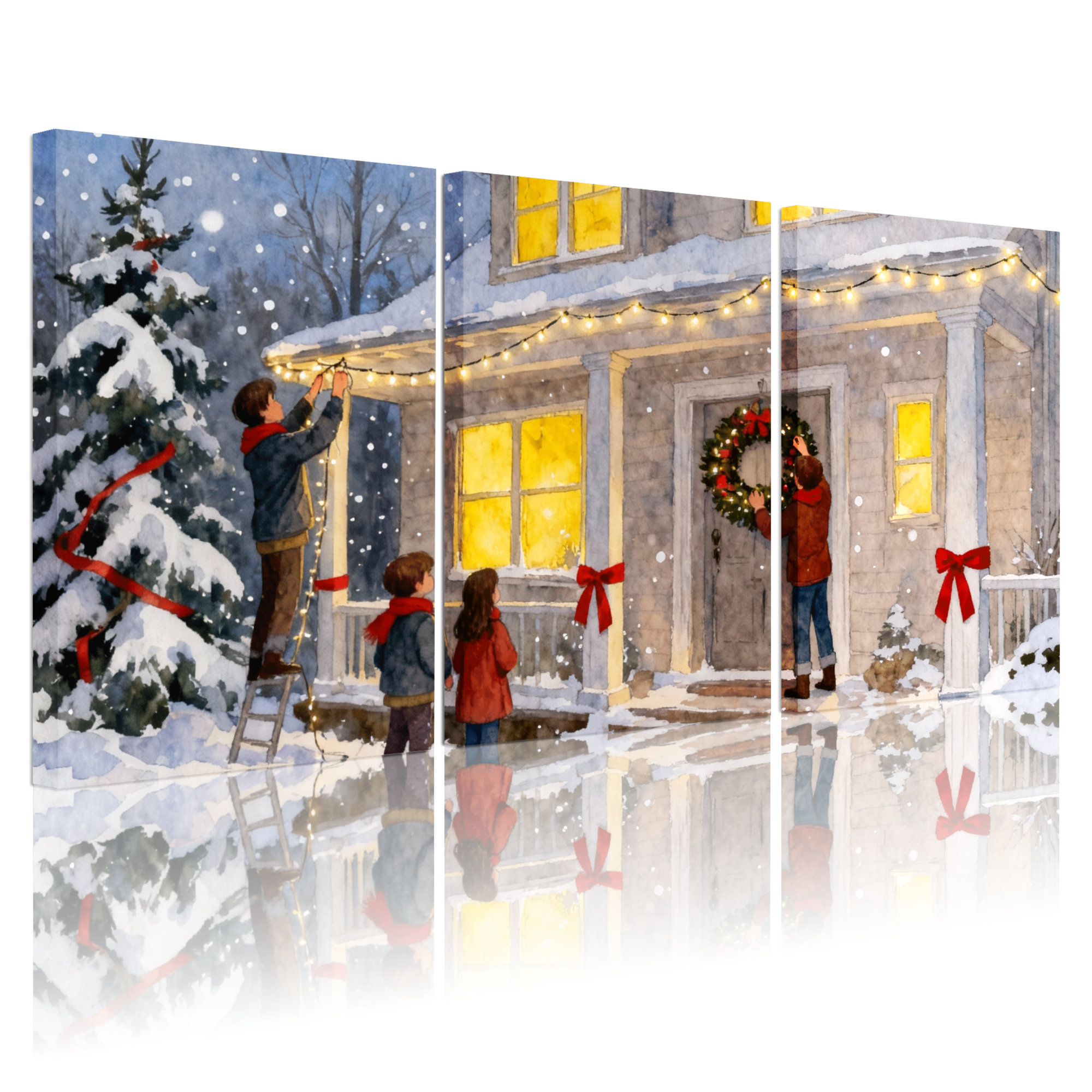Alcott Hill® Christmas Winter Family Christmas House Scene Set of 3 ...