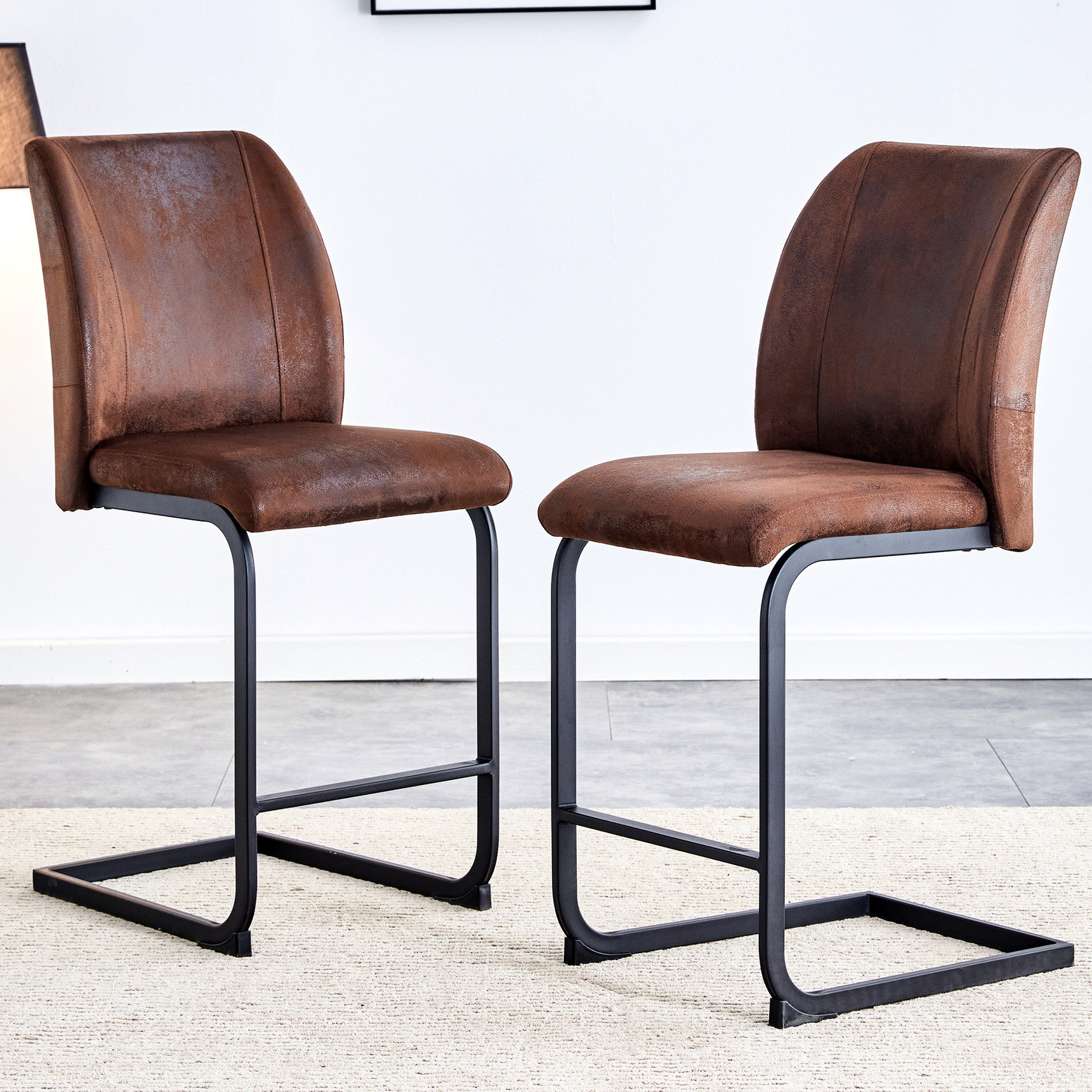 Mercer41 Brown Suede Bar Stools With Metal Legs, Of 2, Soft And 2pcs ...