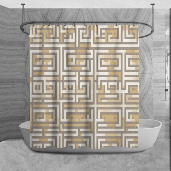 East Urban Home Greek Key Shower Curtain Pattern Bathroom Decor Gold ...