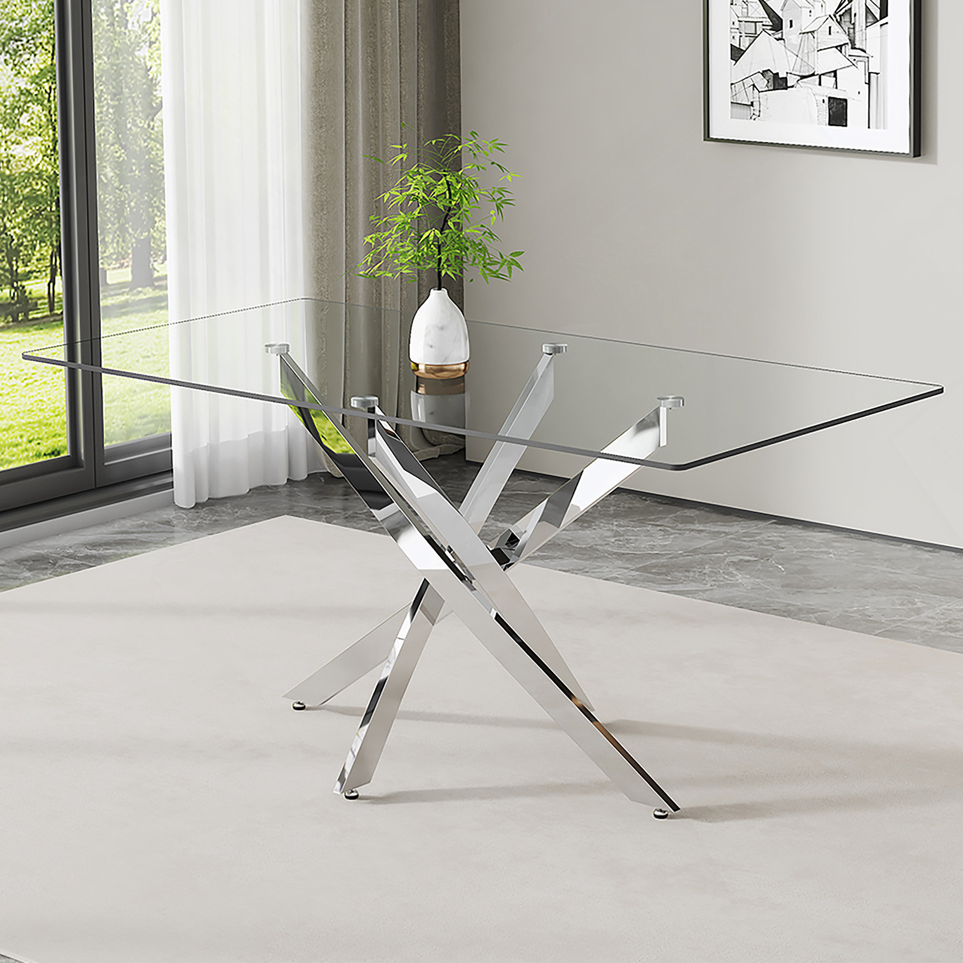 Wrought Studio™ Rectangular transparent tempered glass table with ...