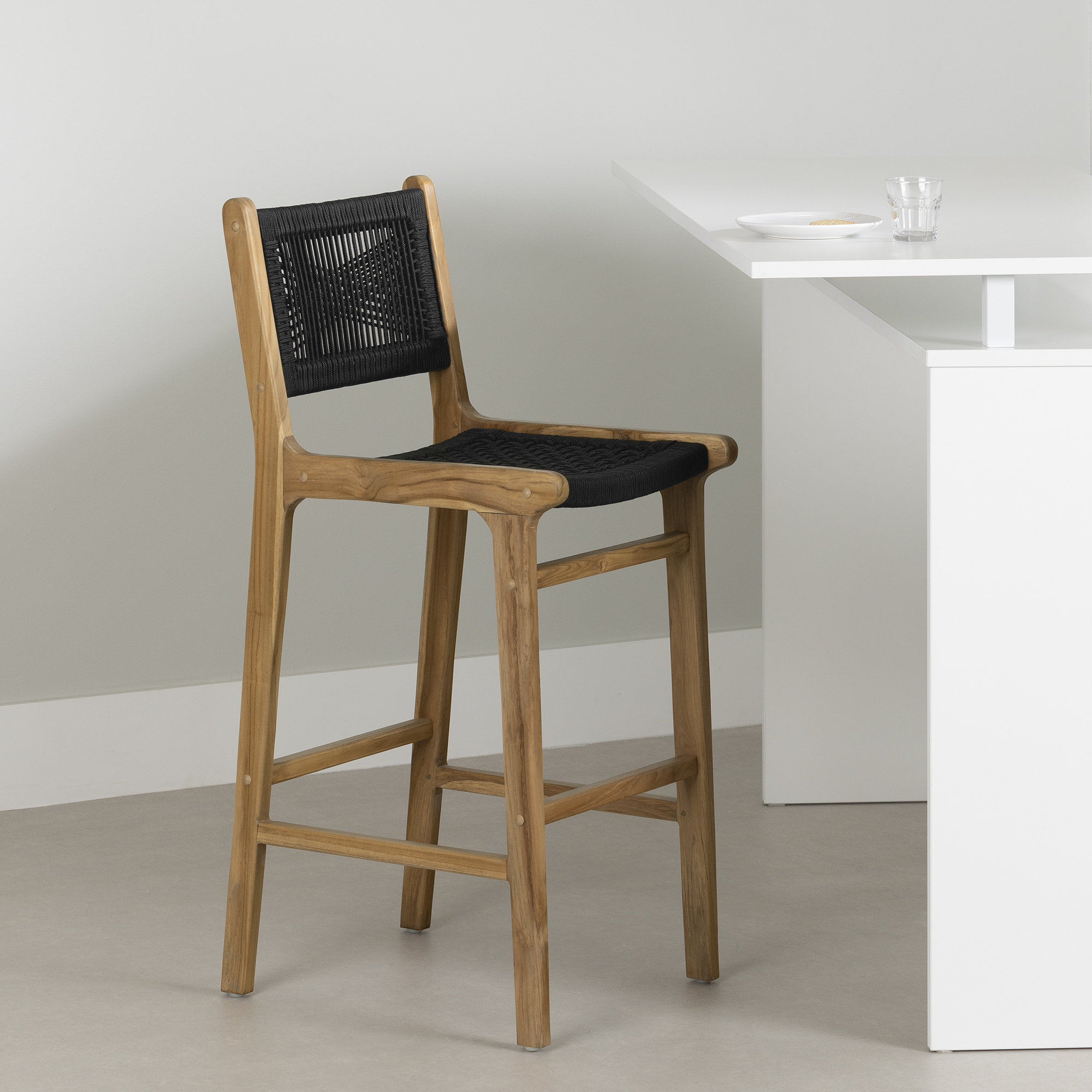 South Shore Balka Bar Teak Wood And Woven Rope Bar Stool & Reviews ...