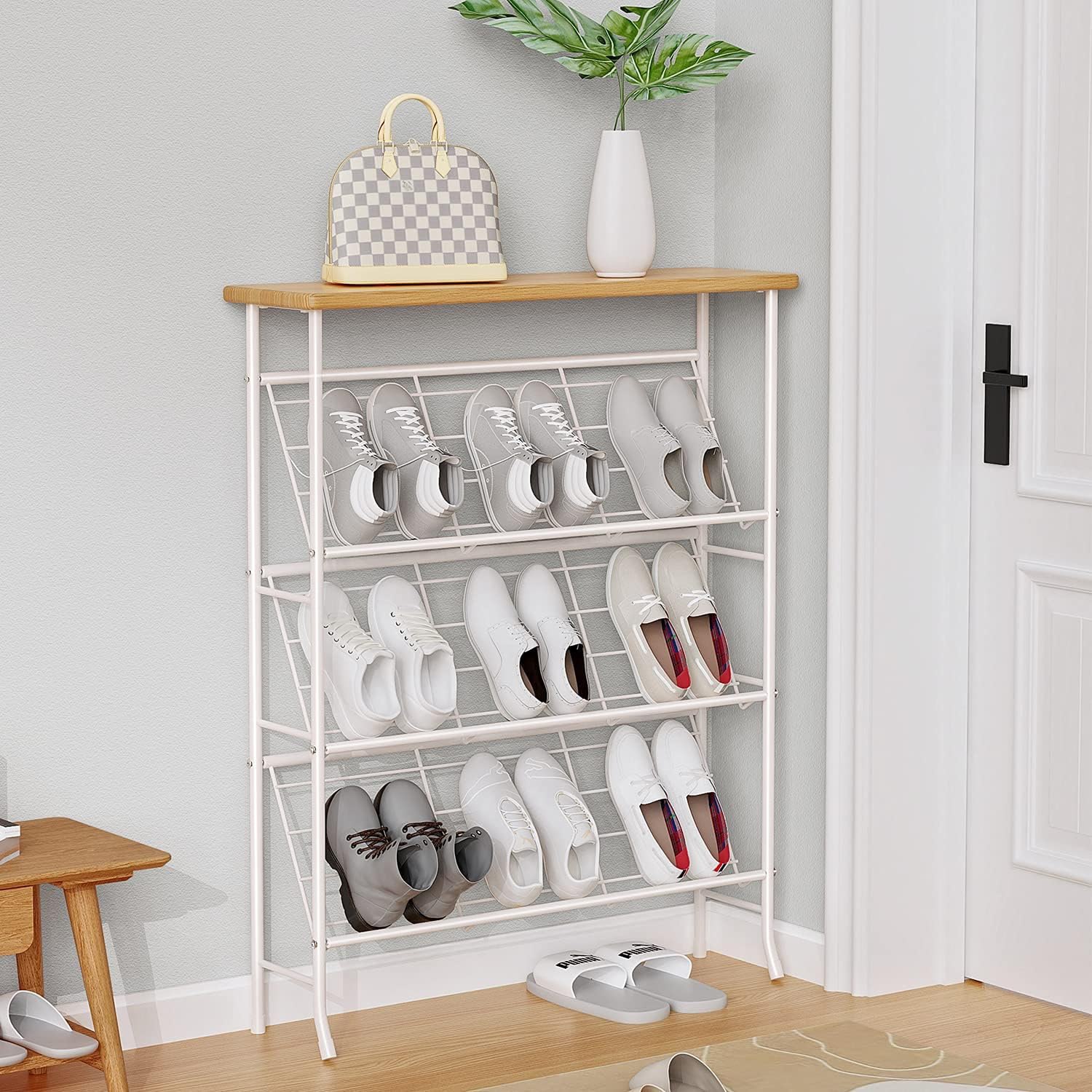 17 Stories Shoe Rack Storage, Narrow 4 Tier Metal Shoe Storage Shelf ...