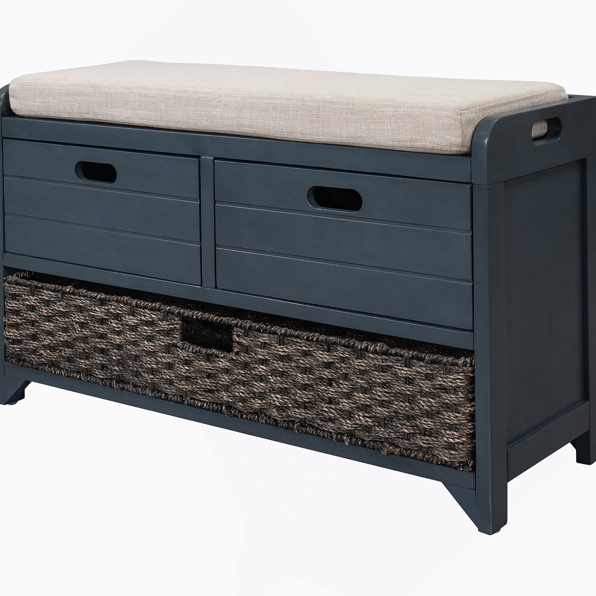 August Grove® Storage Bench with Removable Basket and 2 Drawers, Fully ...