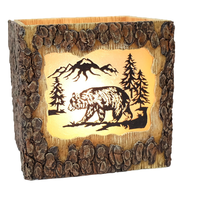 Millwood Pines Polyresin Bear Carving Square Plug-in Tabletop Night ...