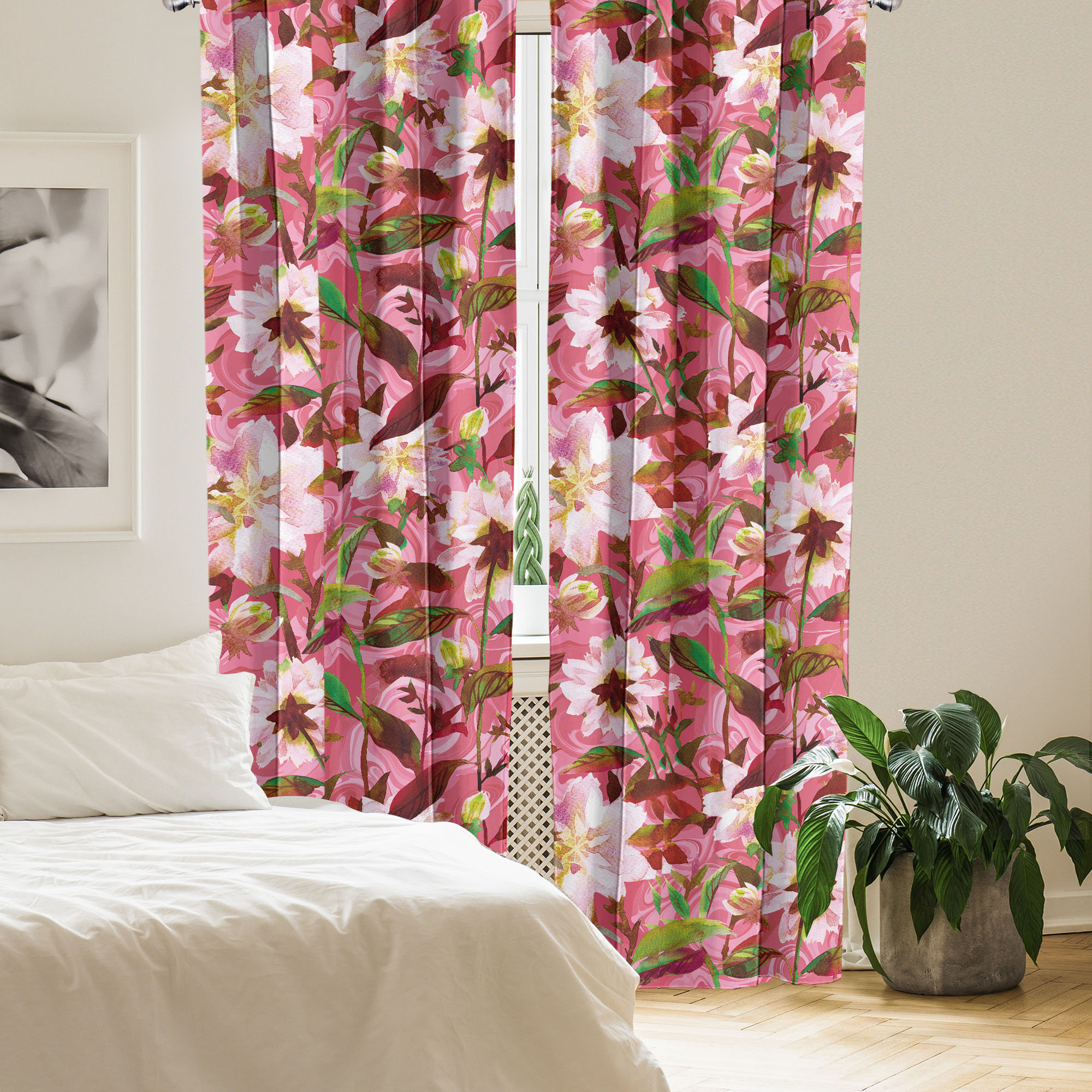 East Urban Home Flowers Boho Curtains Buds and Stems Trippy Pair of ...