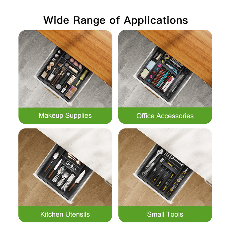 Rebrilliant Luzius Bamboo Adjustable Expandable 8 Slot Flatware Drawer ...