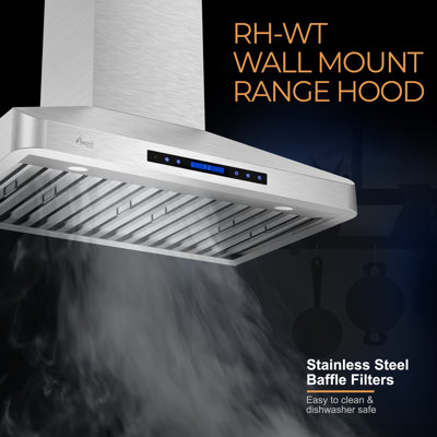 Awoco 36" 900 Cubic Feet Per Minute Ducted Wall Mount Range Hood with ...