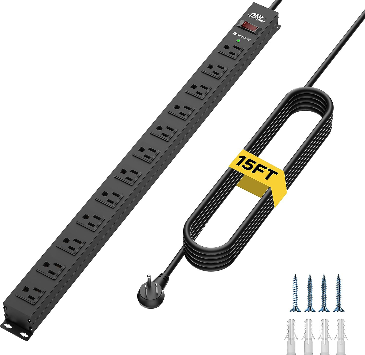 CRST Long Surge Protector Power Strip Mountable 12 Outlets with Flat ...