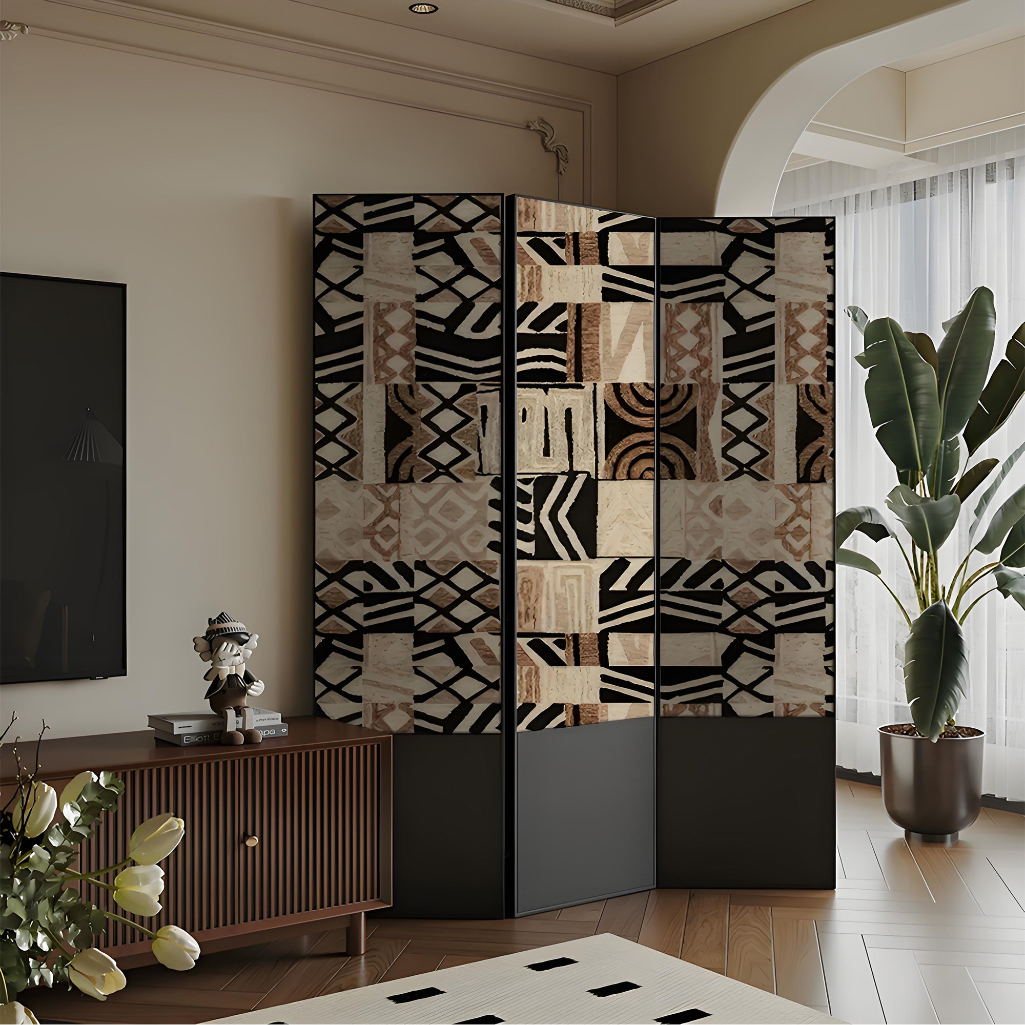 Foundry Select Vintage Abstract Folding Screen | Wayfair