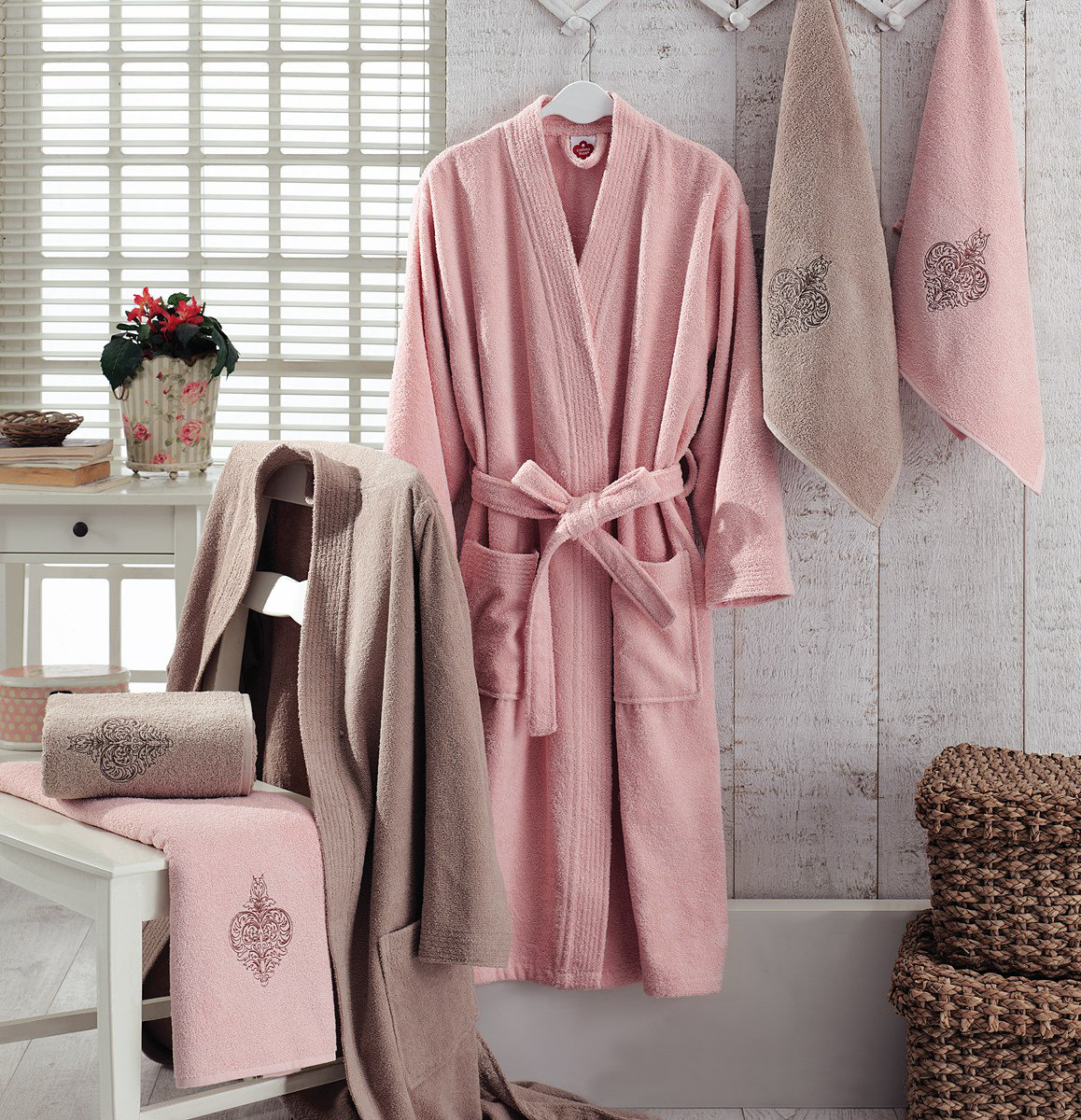 East Urban Home 100% Cotton Mid-Calf Bathrobe with Pockets | Wayfair