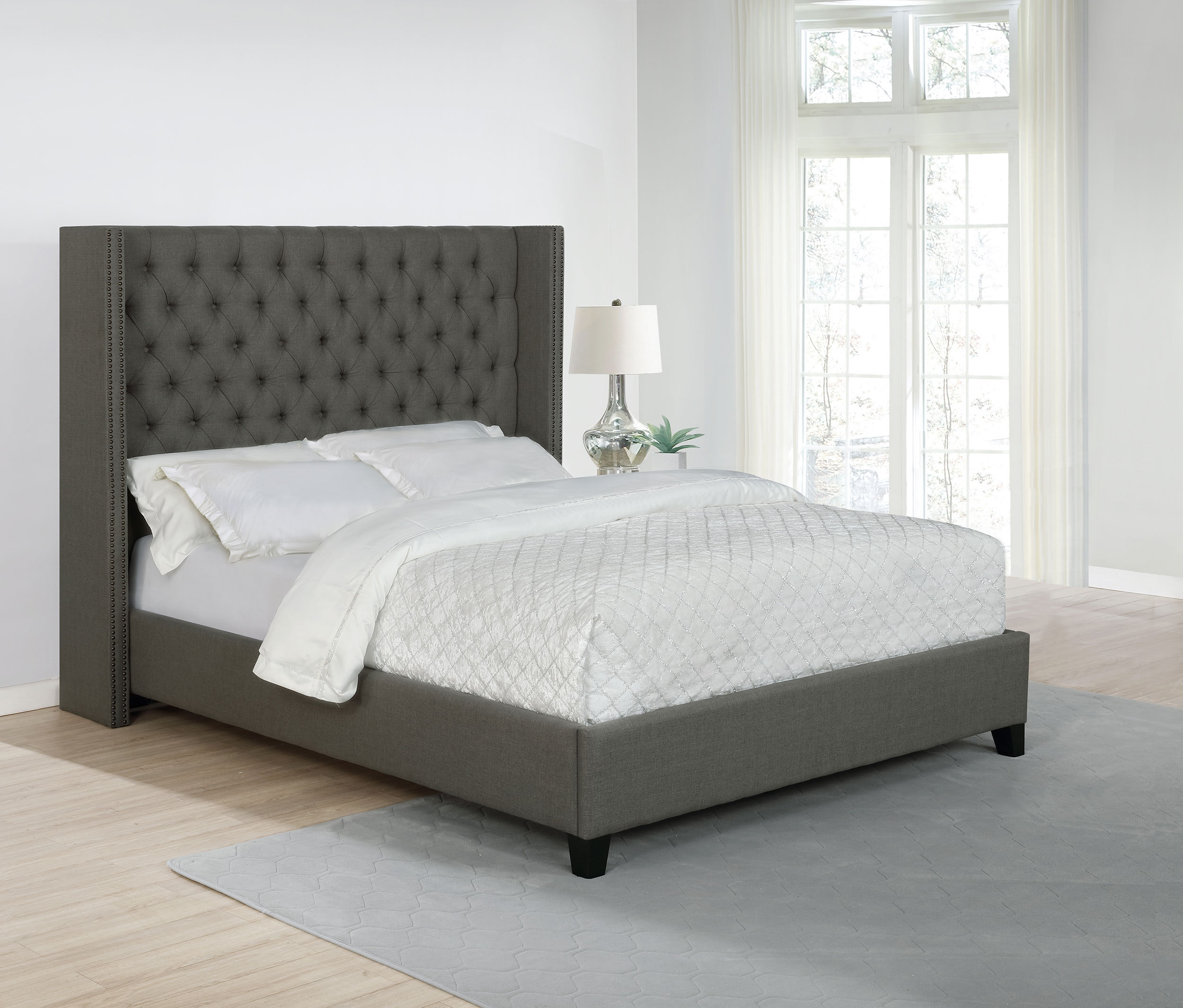 Lark Manor Bancroft Demi-Wing Upholstered Eastern Bed Grey - Wayfair Canada