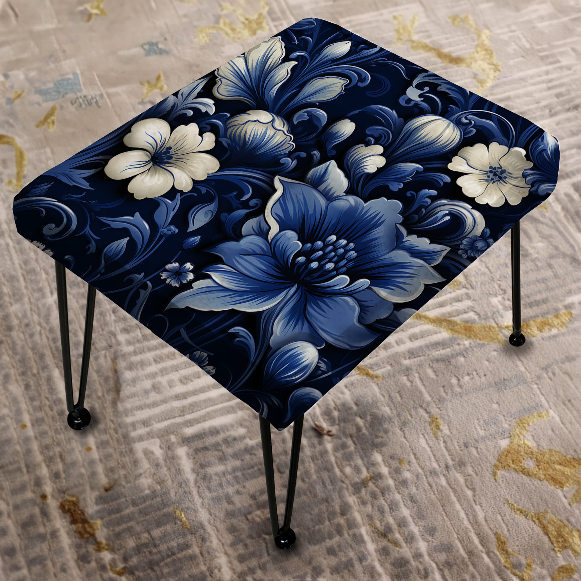 Design Art Cobalt Blue Neo Gothic Victorian Pattern - Floral Rectangle ...
