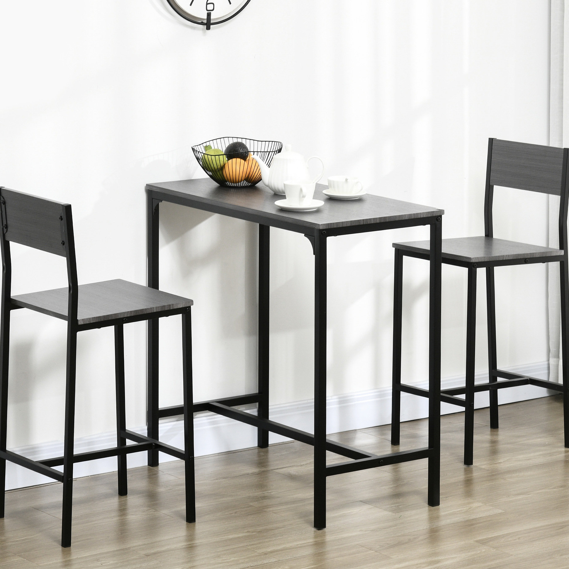 17 Stories Industrial Bar Table And Stools For 2, Gray Counter Height ...