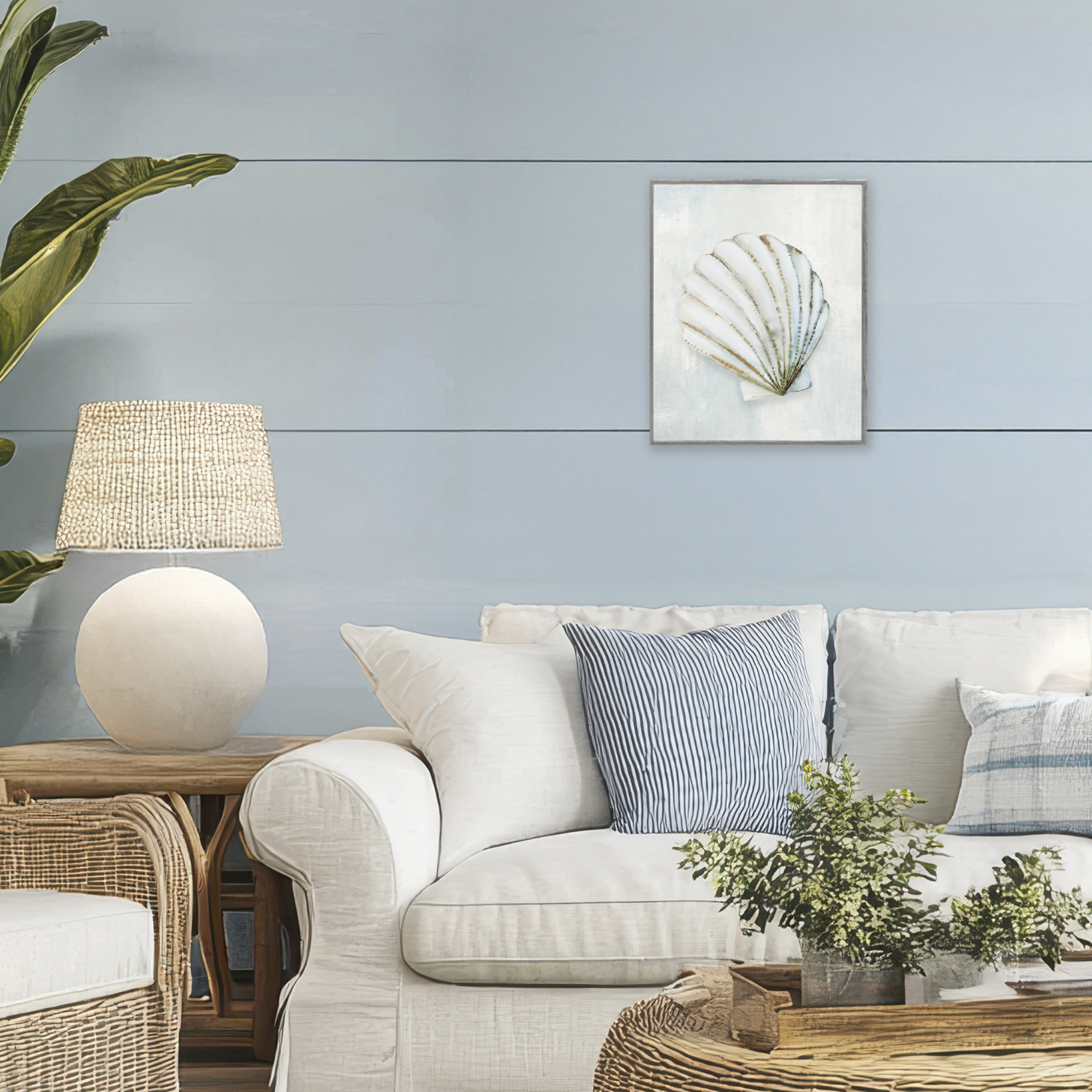 Highland Dunes Grey Seashell Serenity Framed Giclee, design by Hannah ...