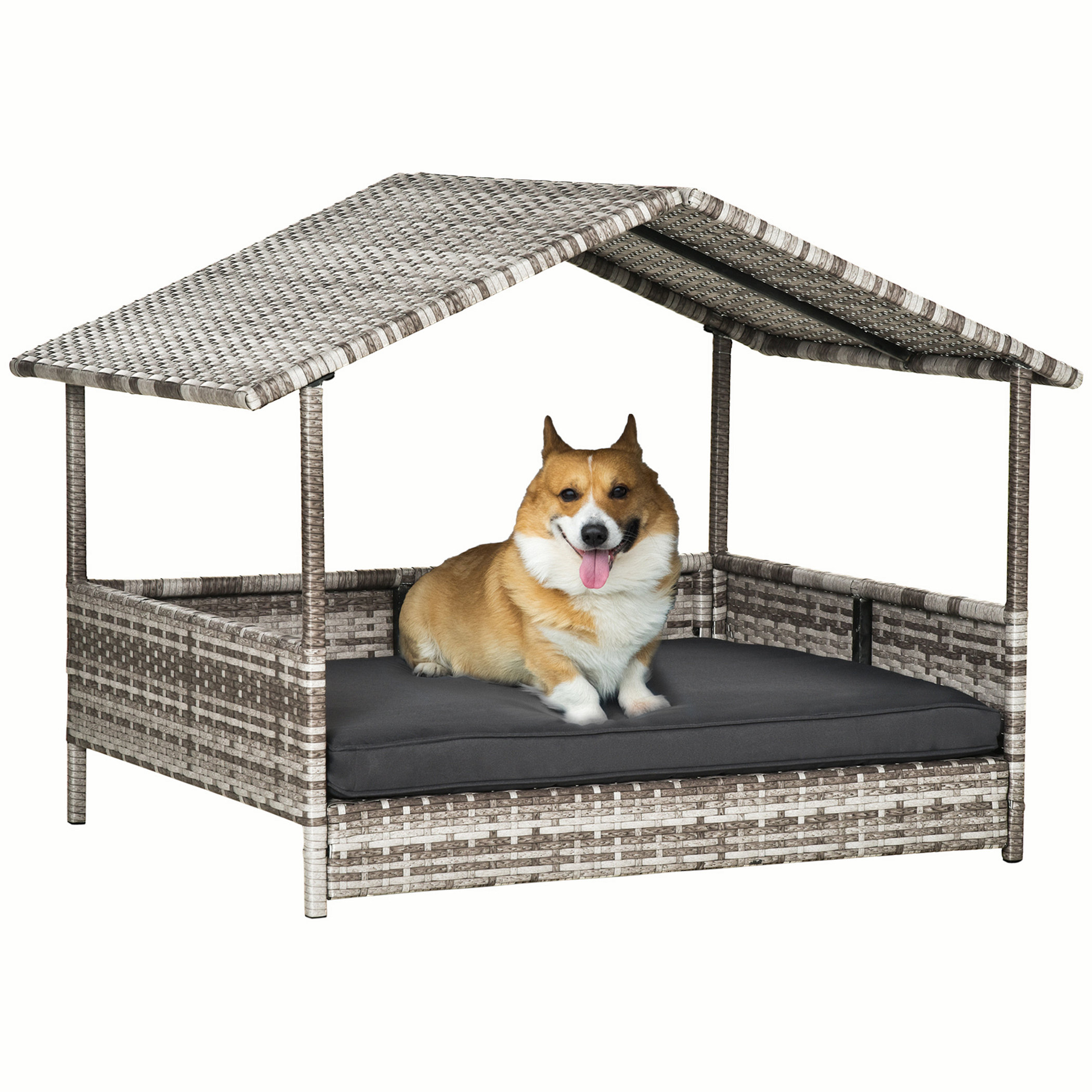 Tucker Murphy Pet™ Wicker Dog House Outdoor With Canopy, Rattan Dog Bed ...