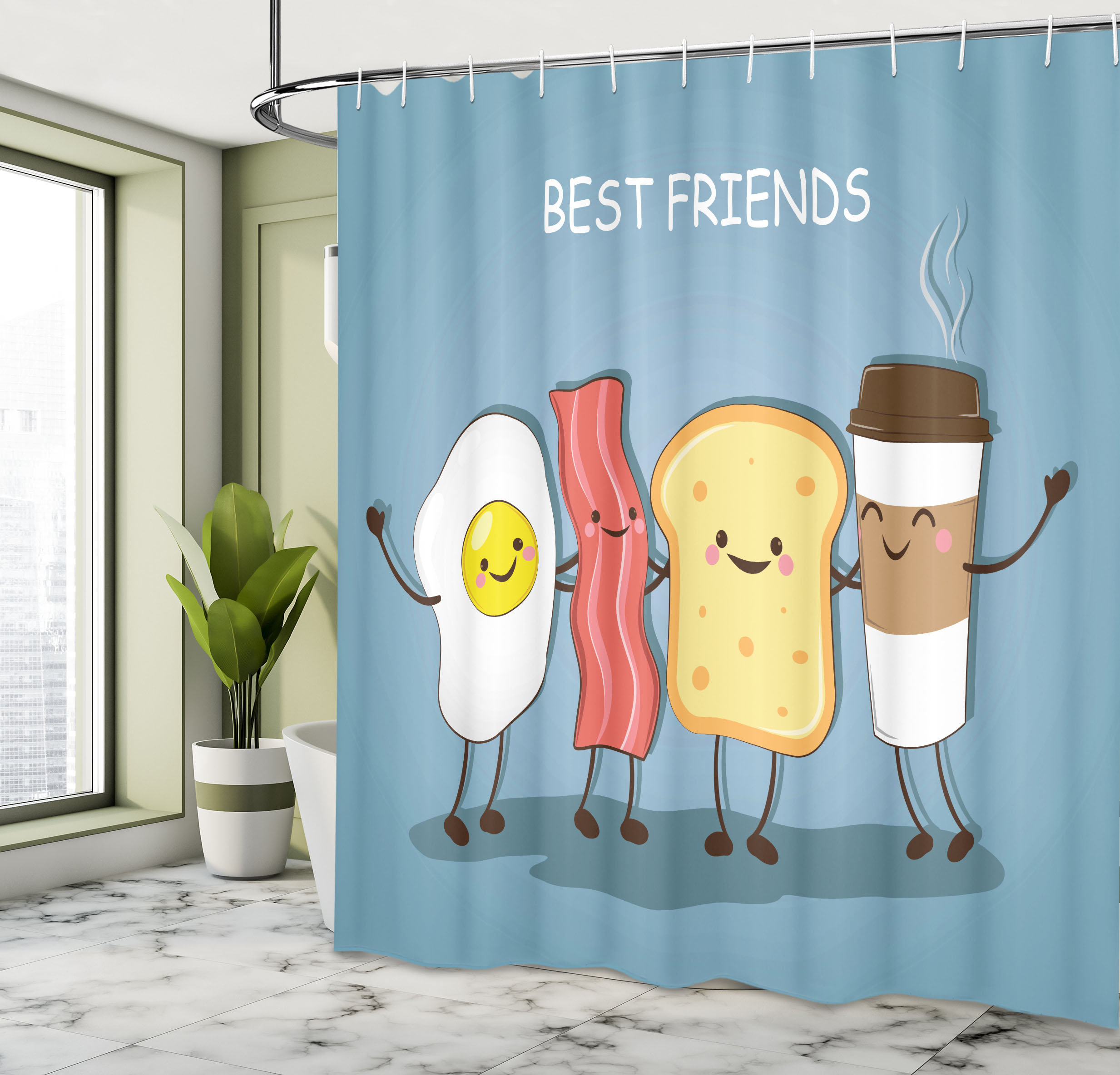 East Urban Home Bacon Shower Curtain Morning Best Friends Multicolor ...