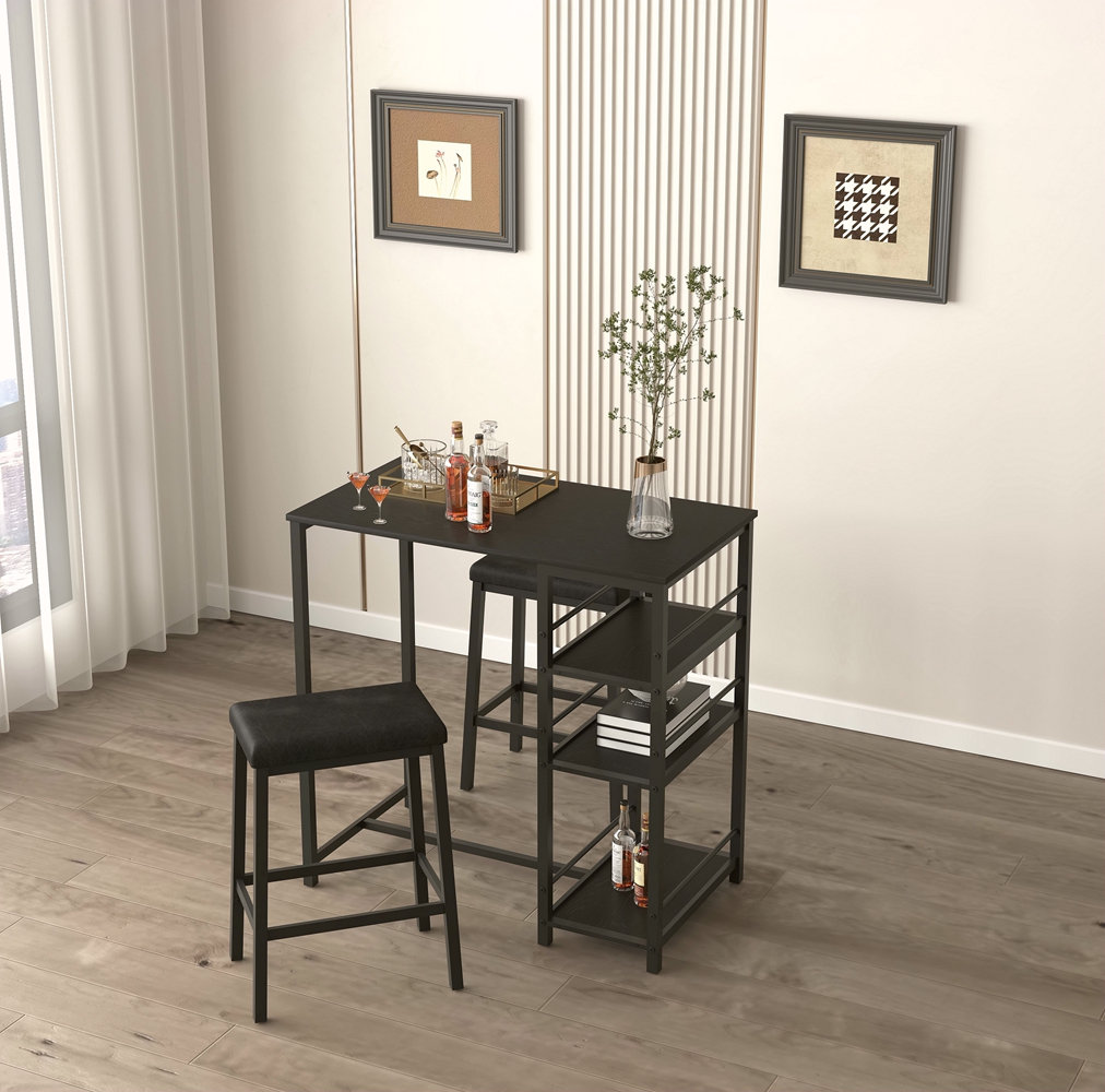 17 Stories Dining Table Set For 2 With 3 Large Storage Shelves, Kitchen ...