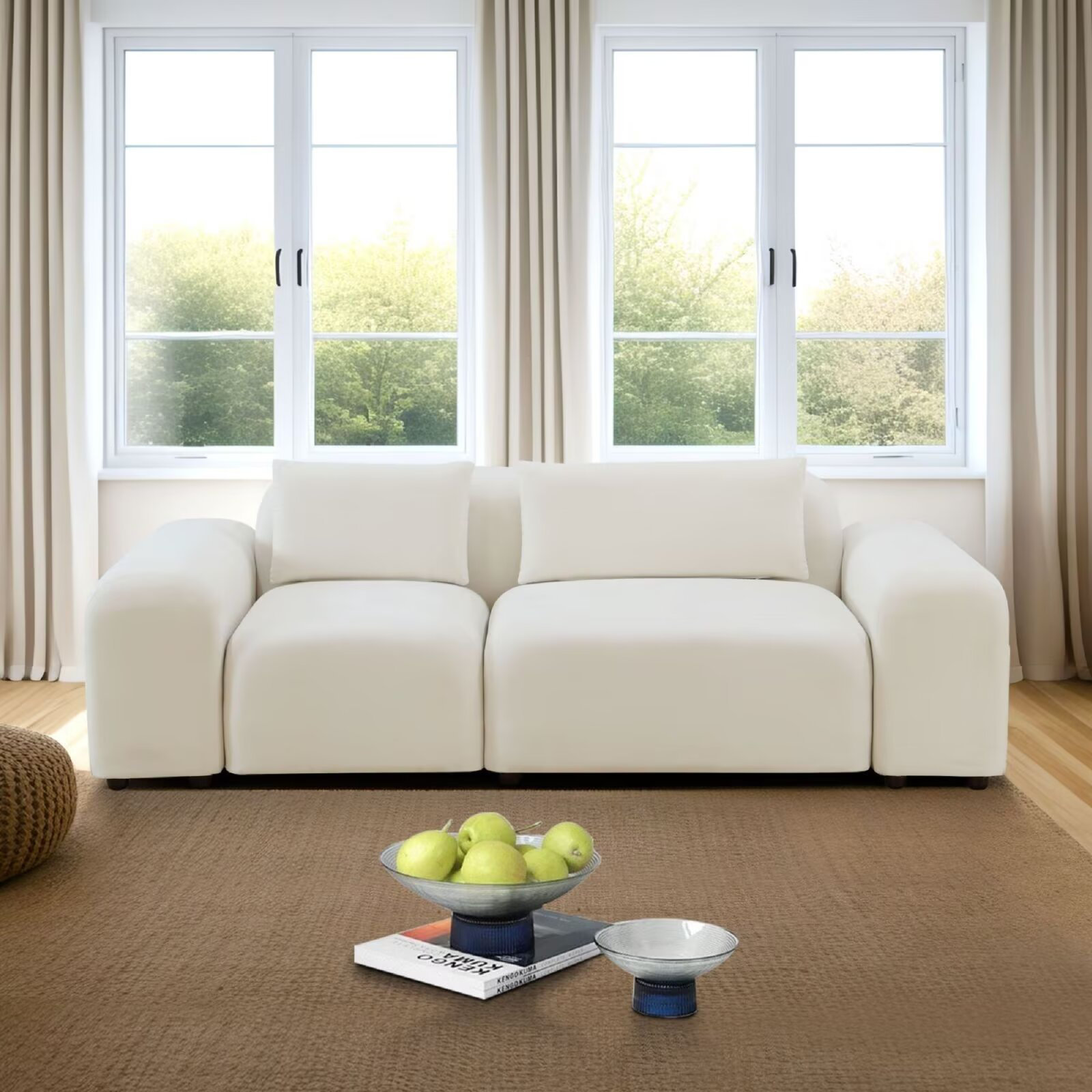 Hobaca White Microfiber 2-Piece Living Room Sofa Set, Ultra-Soft Fabric & Sturdy Frame, Perfect ...
