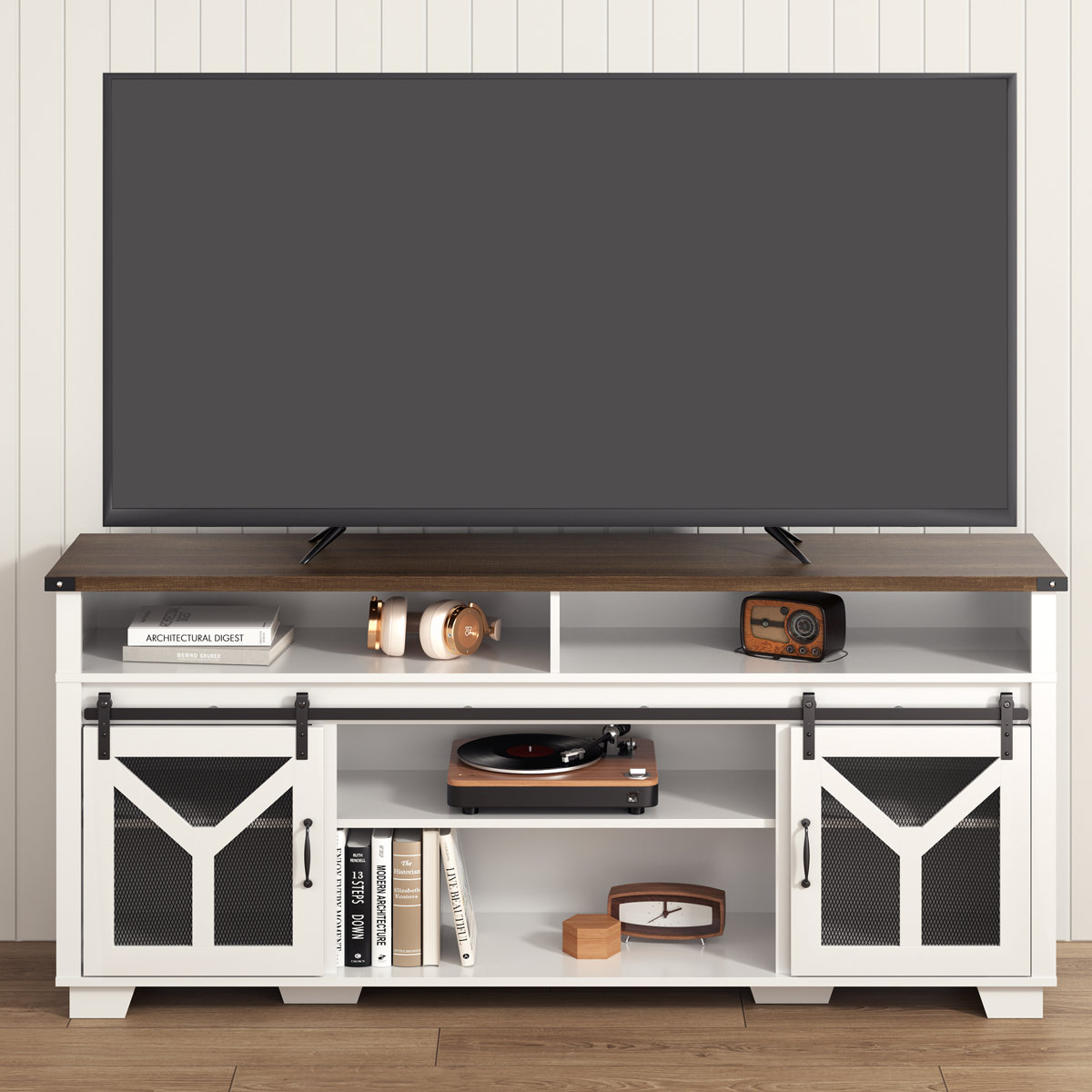 August Grove® Christinea Farmhouse TV Stand LED TV Console for TVs up ...
