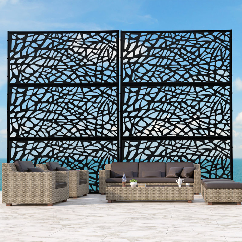 Domi Louvered 4 ft. W Metal Privacy Screen Panel Decorative Screen ...