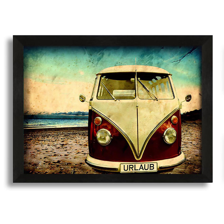 Highland Dunes Vw Camper Van at the Beach - Picture Frame Painting on ...
