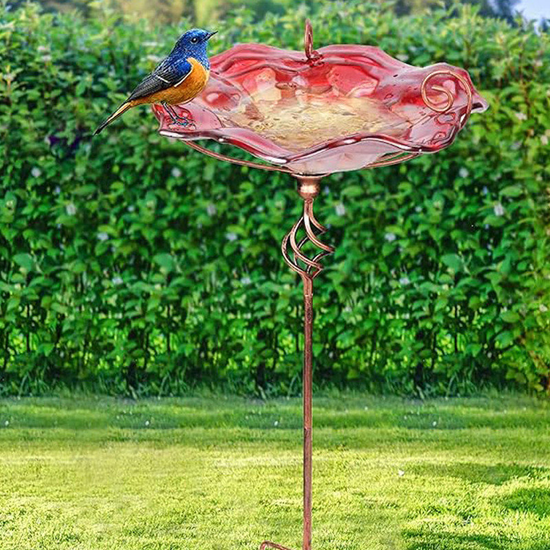 Alcott Hill® Garden Glass Bird Bath for Outdoors, Birdfeeder with Metal ...