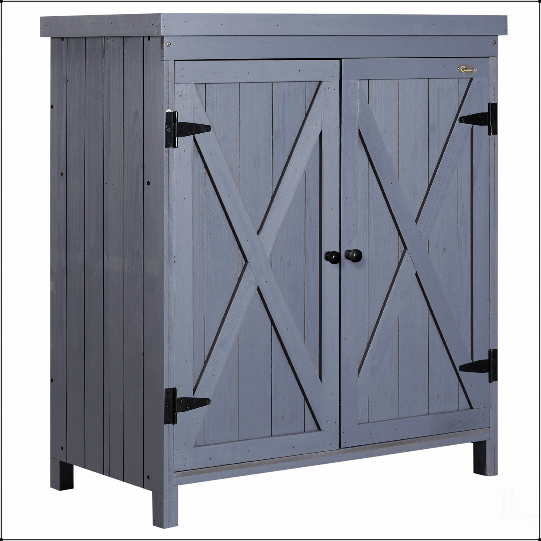 Gracie Oaks Outdoor Garden Storage Cabinet with Galvanized Top | Wayfair