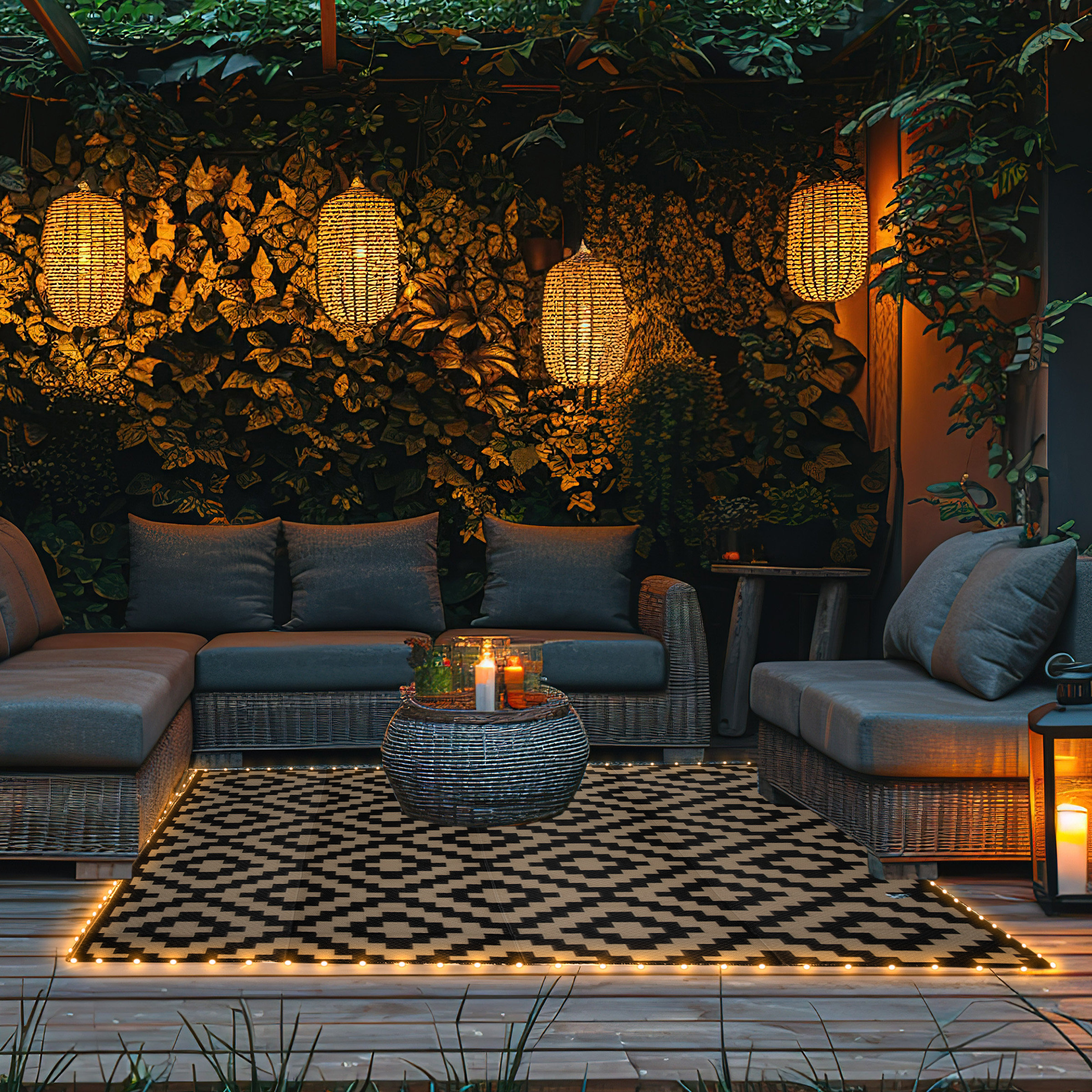 Union Rustic Outdoor Patio Rug with LED Lights - 8x10 Outdoor Rug ...