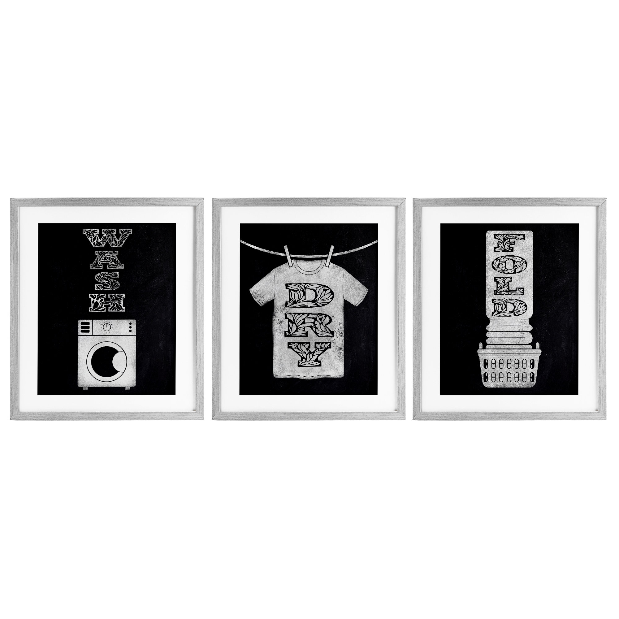 Ebern Designs Wash & Dry Ornate Letters 3pc Framed Print Under Glass ...