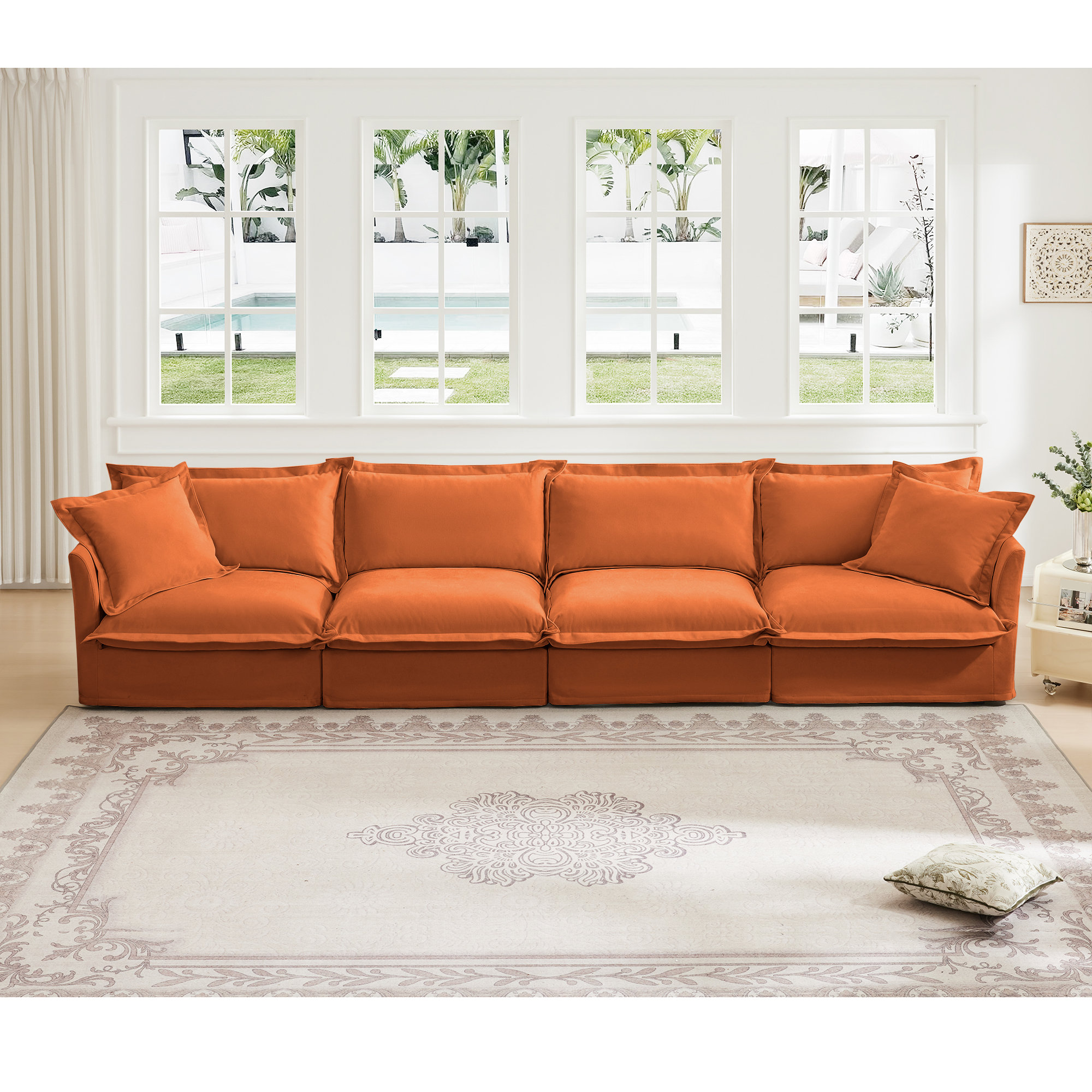 Latitude Run® Denby Slipcovered Chenille Upholstered 4-Seater Sectional Sofa with Pillows | Wayfair