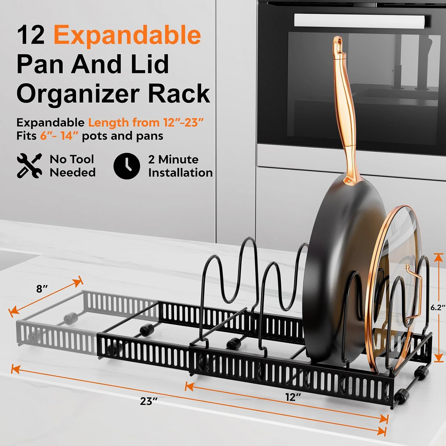 Prep & Savour Pots And Pans Organizer Rack For Under Cabinet Adjustable ...