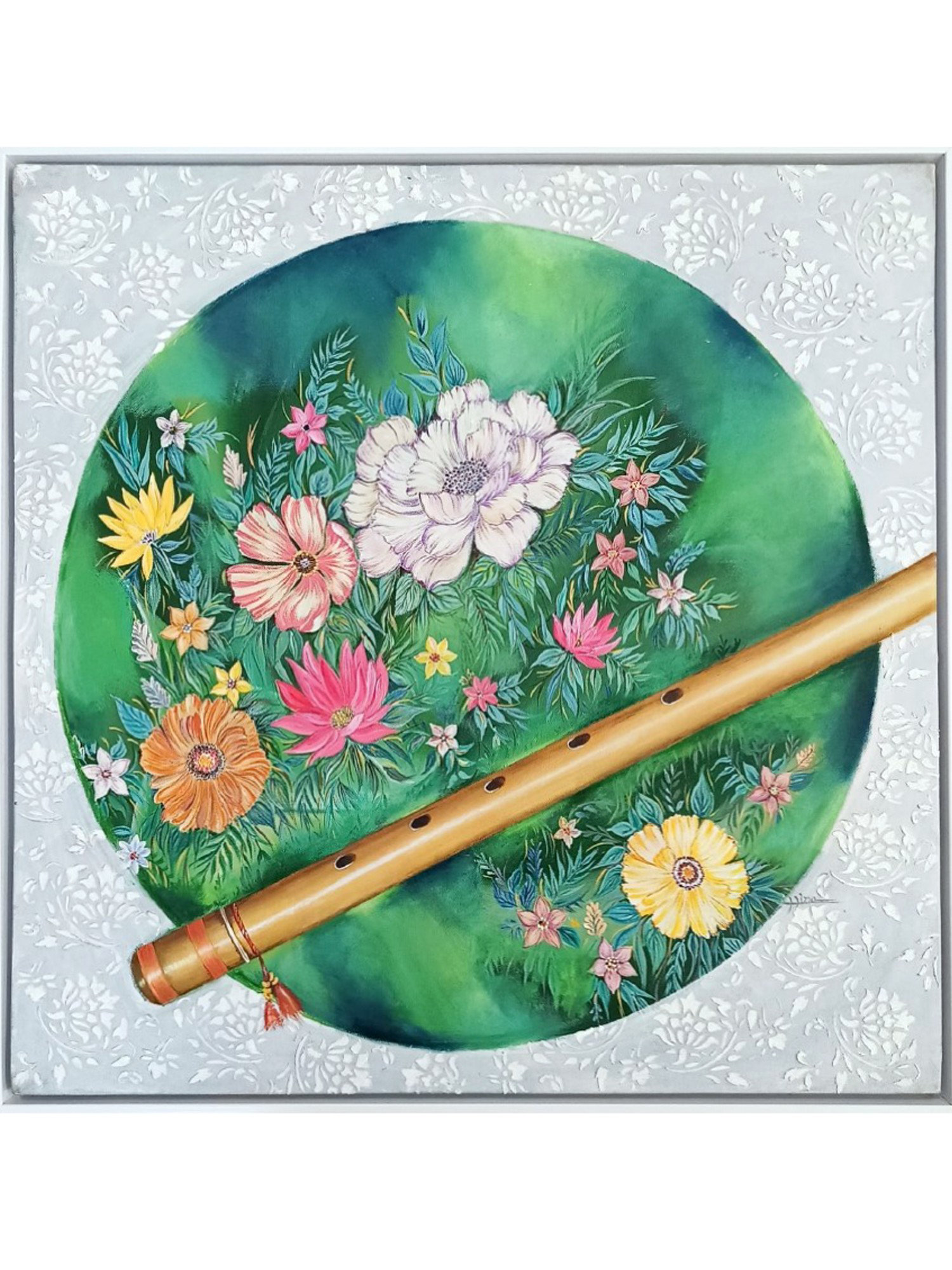 Exotic India Venu - The Bunch Of Flowers With Murli | Oil And Acrylic ...