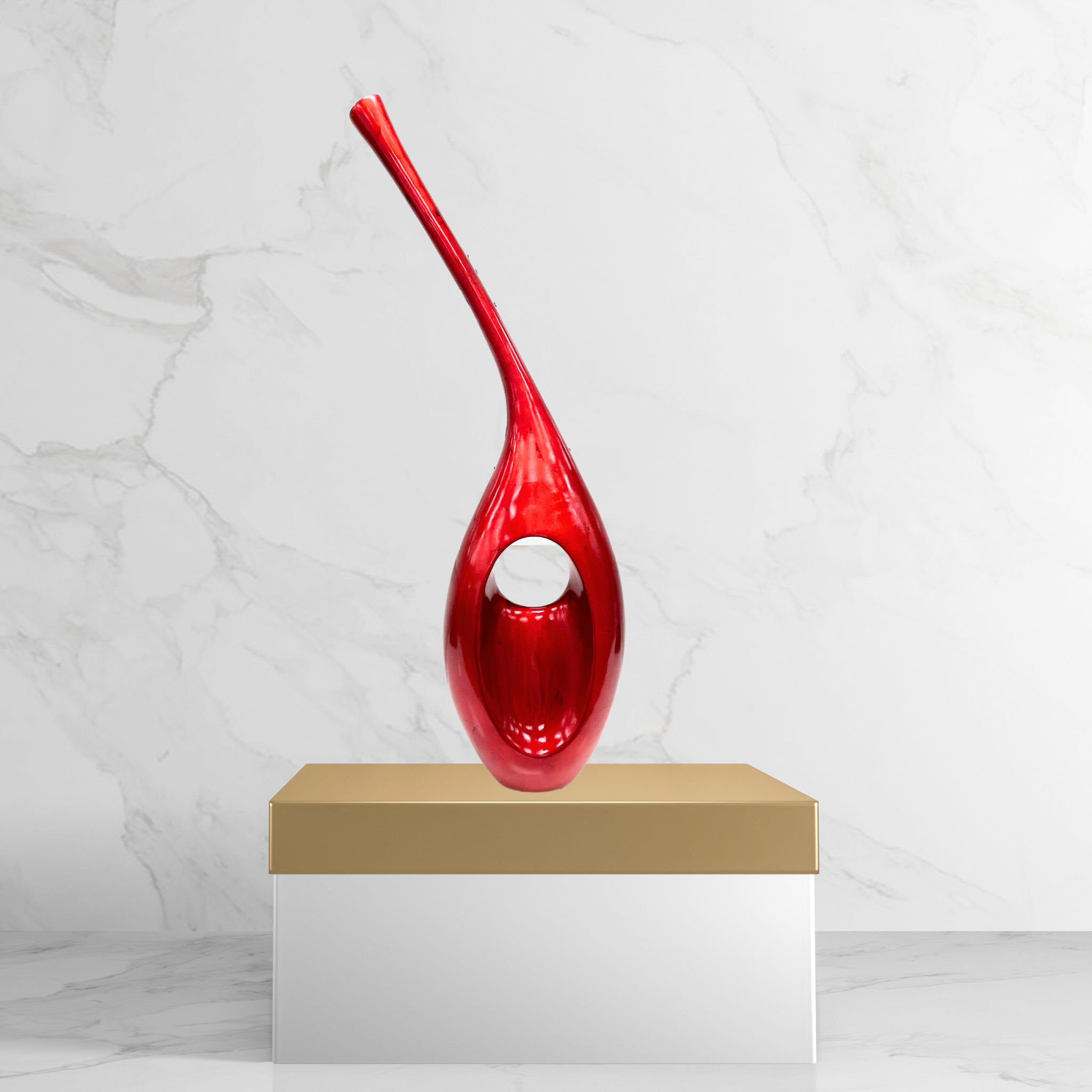 Orren Ellis Hendrick Red Wide Ring Leaning Floor Vase | Wayfair