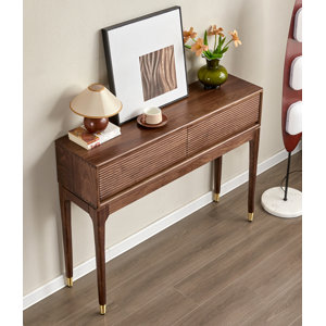Hokku Designs 35.43" Walnut colour Rectangular Solid Wood Console Table ...