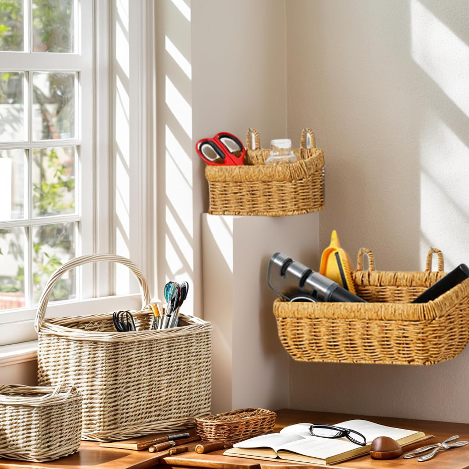 Bay Isle Home™ Imitation Rattan Woven Hanging Wall Baskets For Storage ...