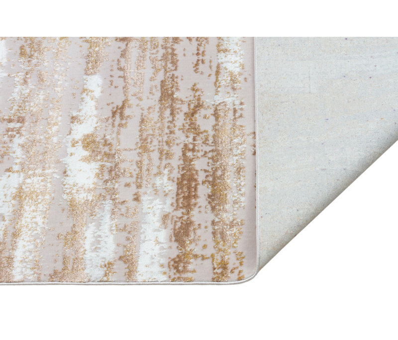 Orren Ellis Gold and Ivory Abstract Washable Non Skid Area Rug | Wayfair