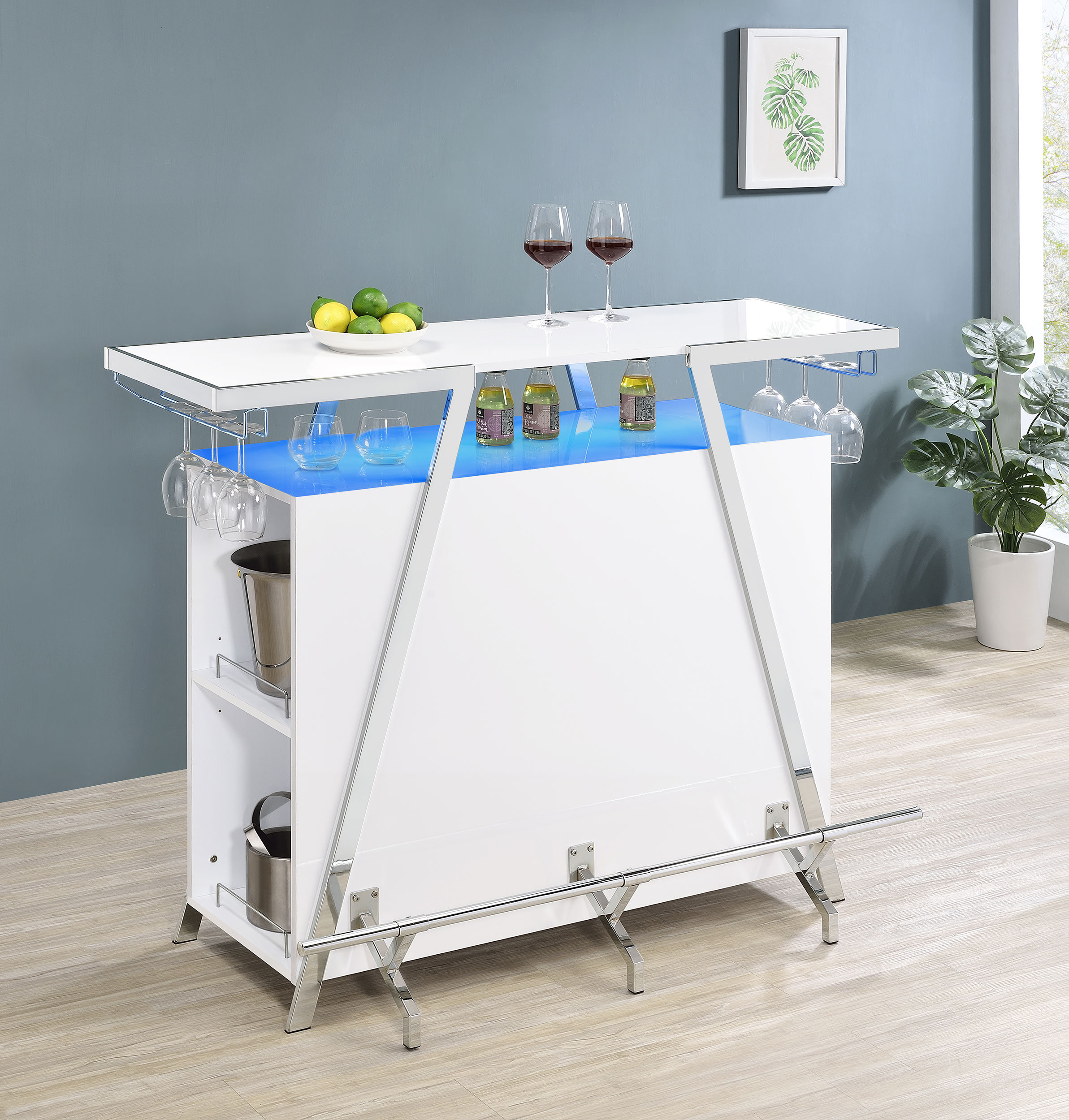 Alma Araceli Freestanding LED Home Bar Cabinet White High Gloss | Wayfair
