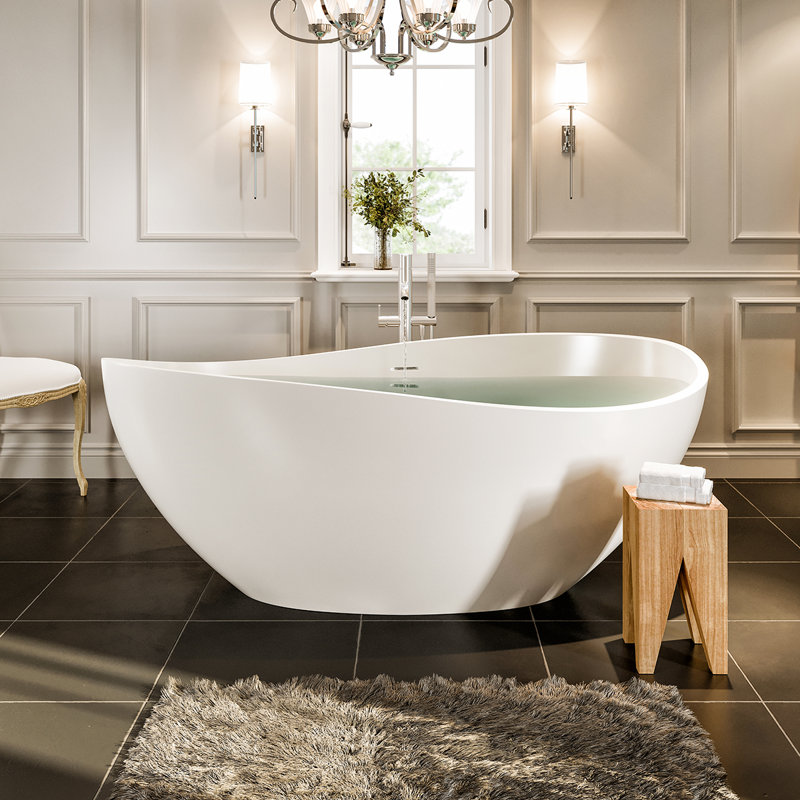 Eviva Cloud 63" Matte White Oval Solid Surface Freestanding Bathtub ...